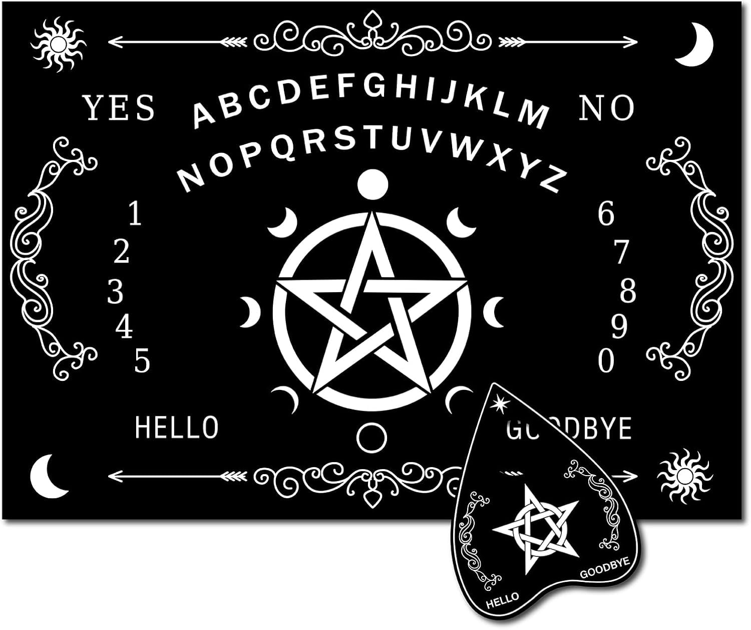 Pendulum Dowsing Divination Board with Planchette Black Rectangle Star ...