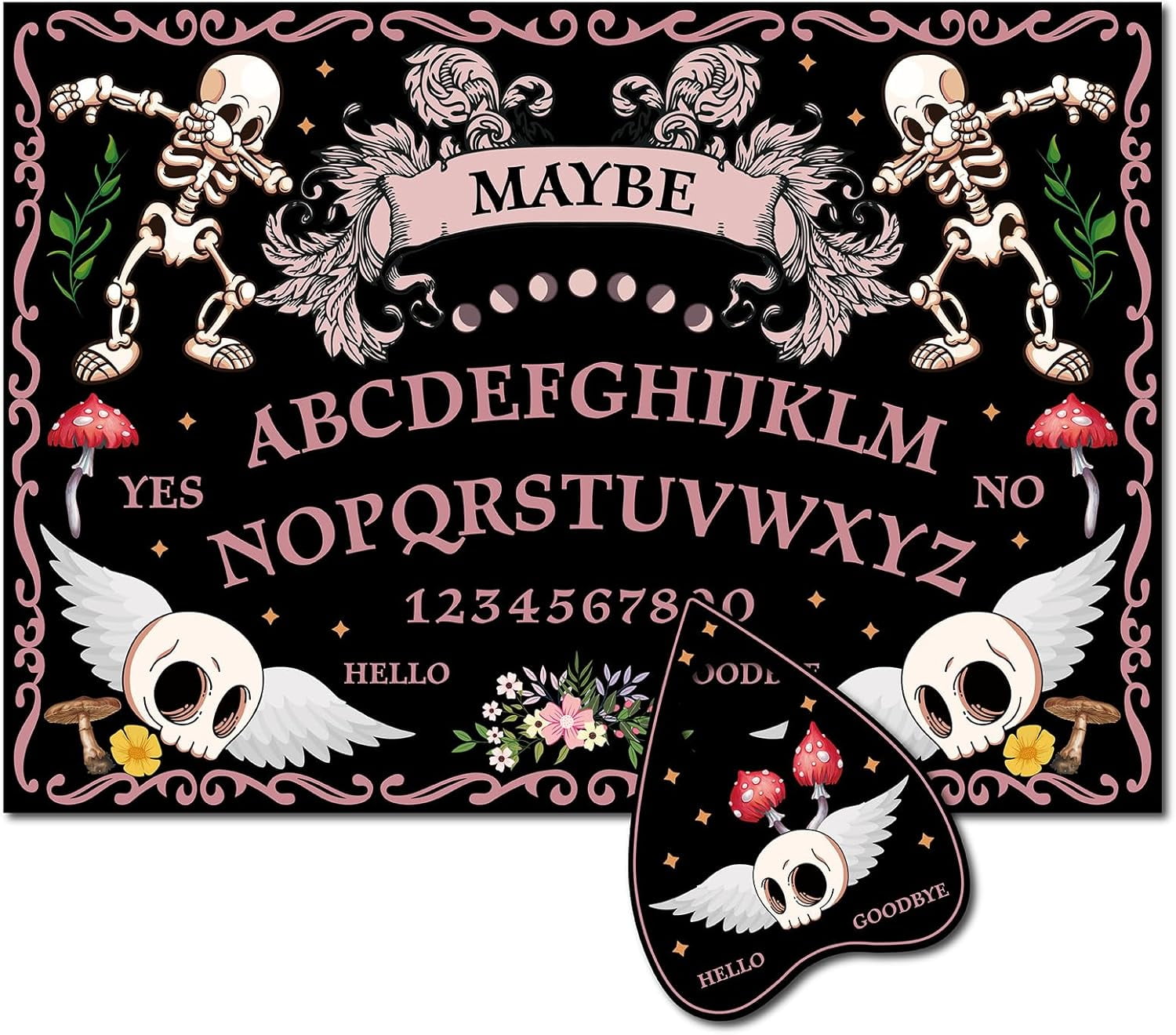 Pendulum Dowsing Divination Board Set Black Pink Skull Wood Spirit ...