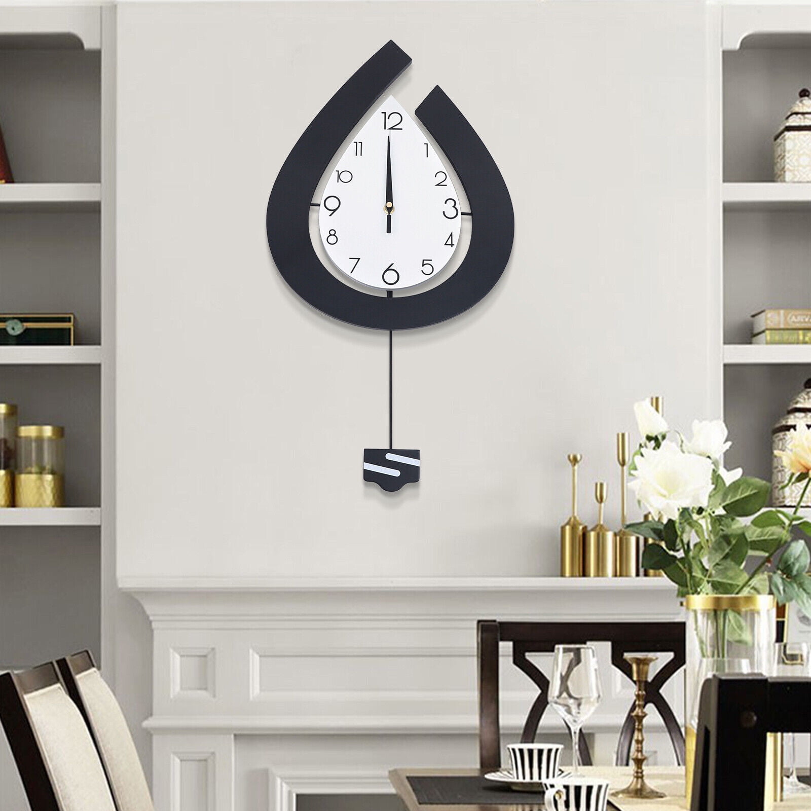 Pendulum Wall Clock Silent Modern Design Battery Operated Hanging ...