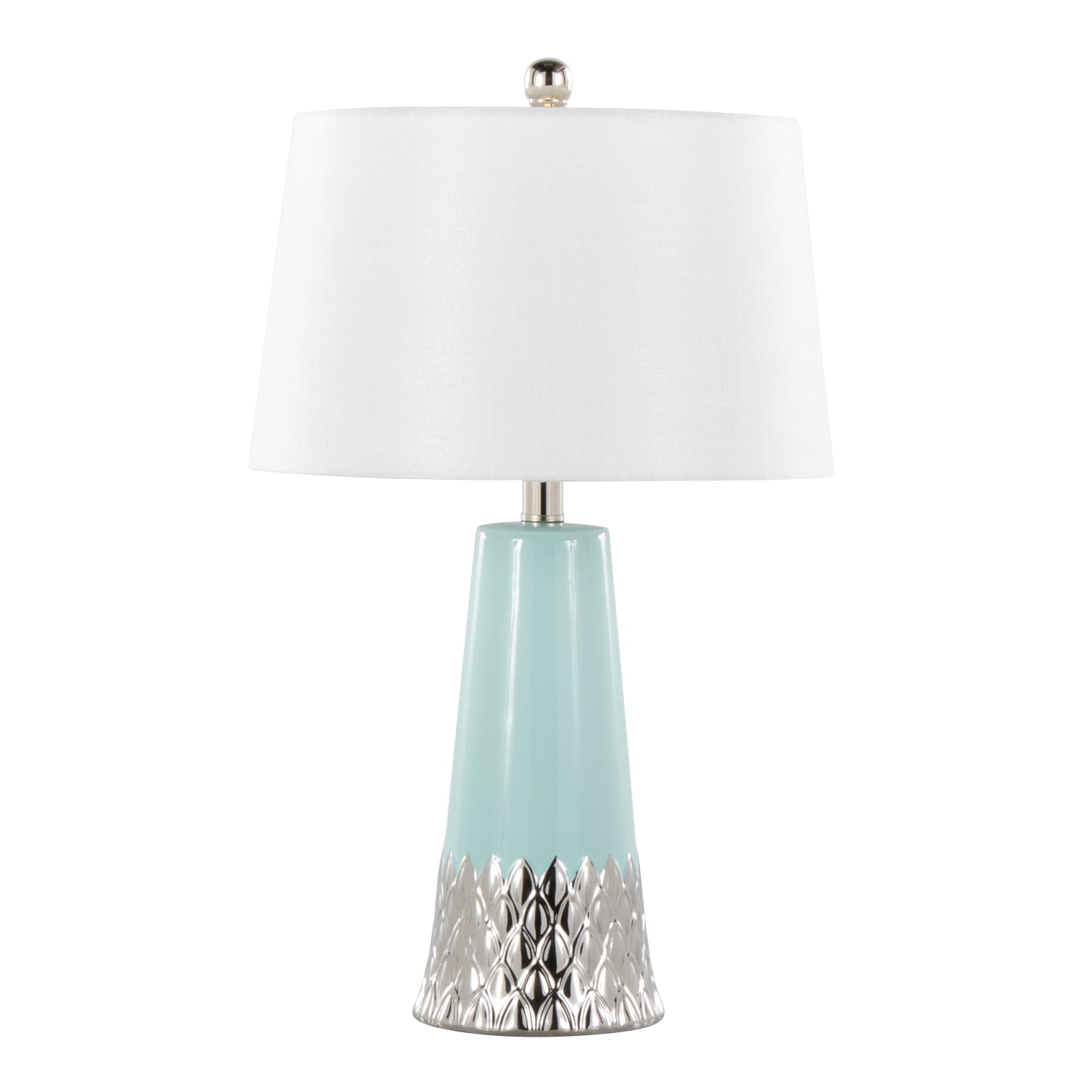Penelope 22” Contemporary Ceramic Table Lamp with Tiffany Blue & Silver ...