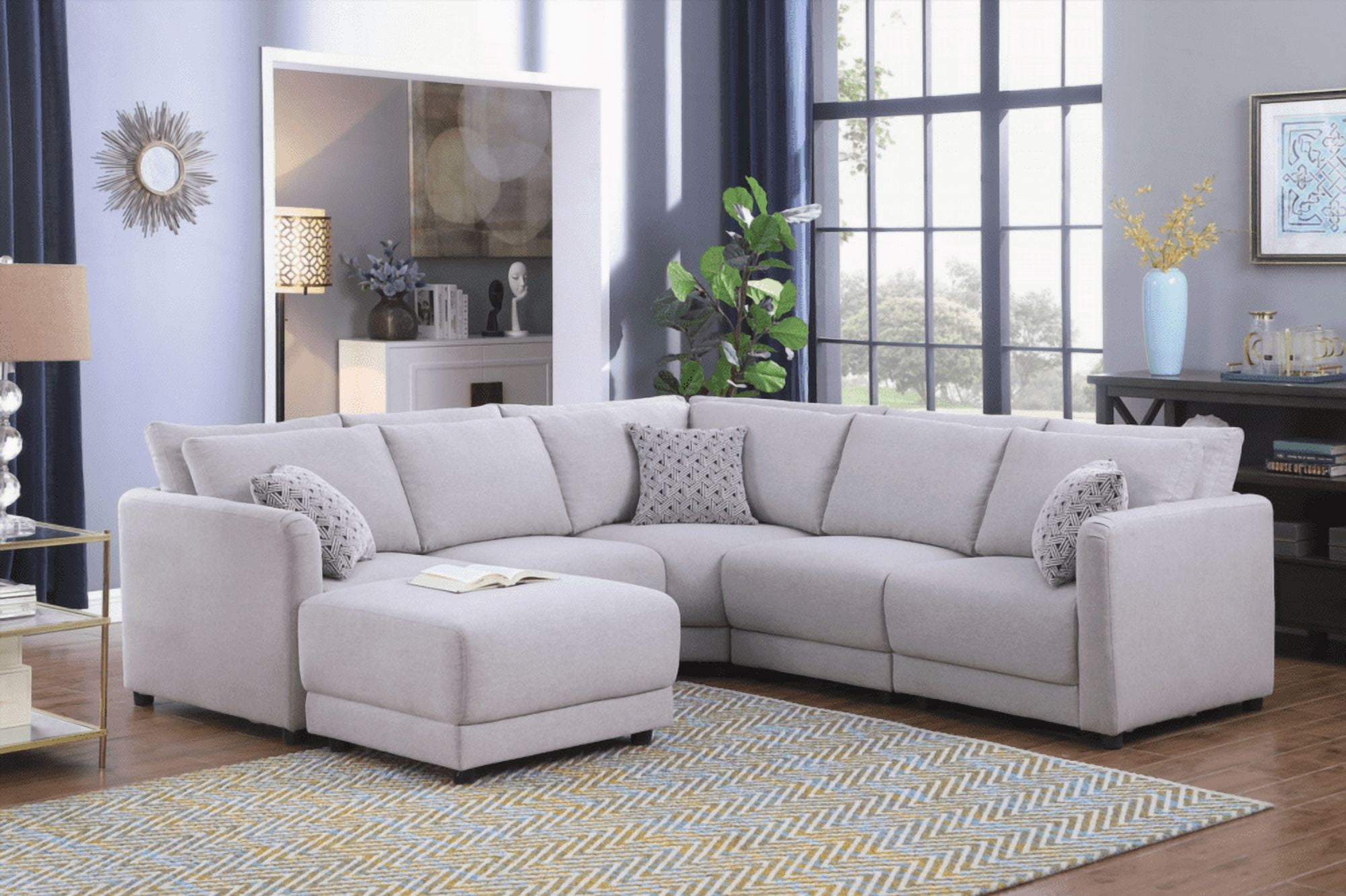 Penelope 94.5" Light Gray Linen Fabric Reversible L-Shape Sectional ...