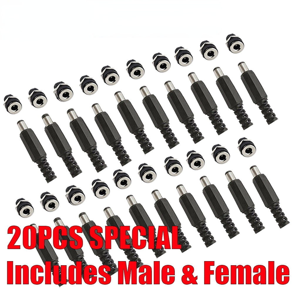 Pengug 20Pcs MALE BARREL JACK PLUG FEMALE SOCKET PANEL MOUNT DC 12V ...