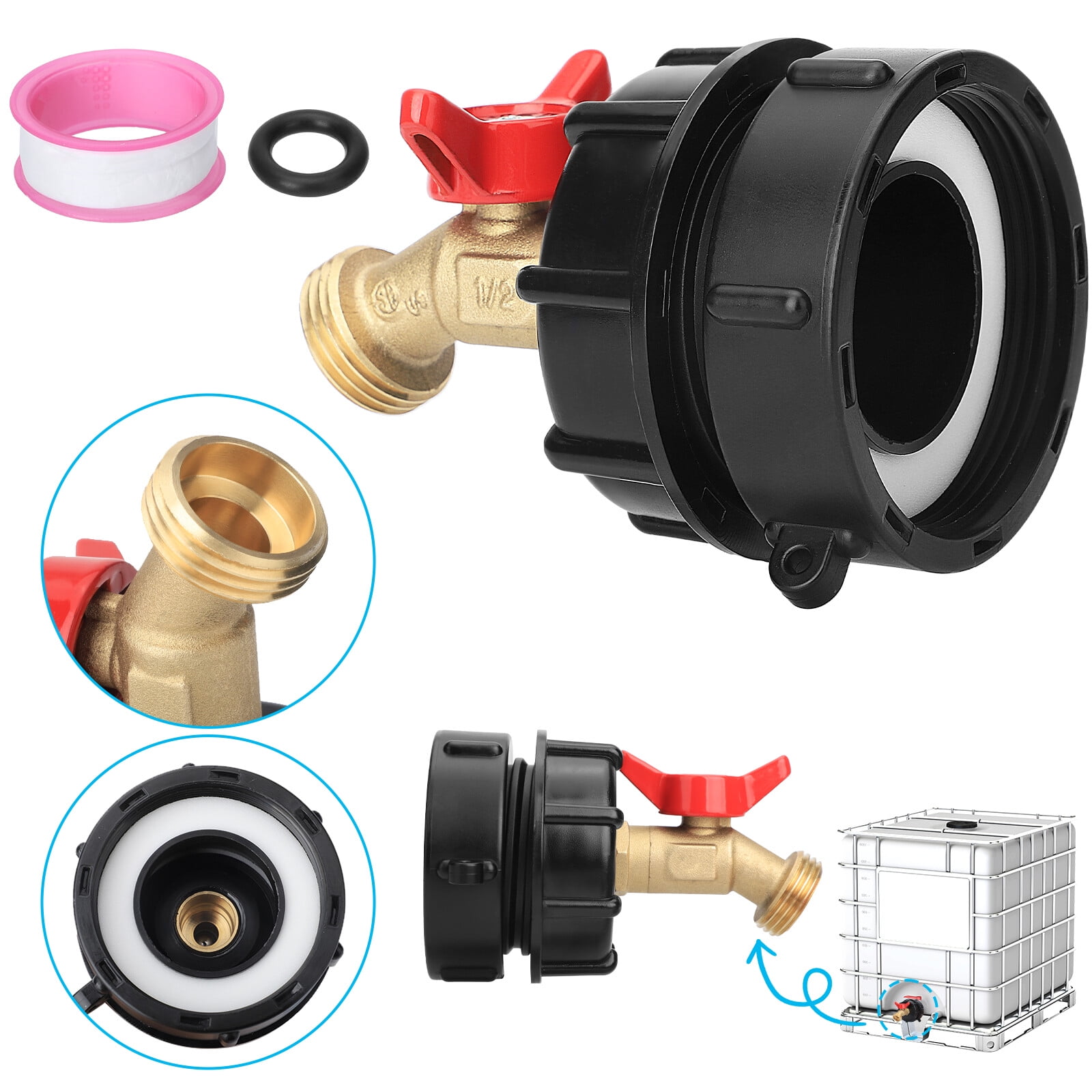 Pengug 275 330 Gallon IBC Tote Tank Adapter 2.44" Fine Thread 1/2" Male ...