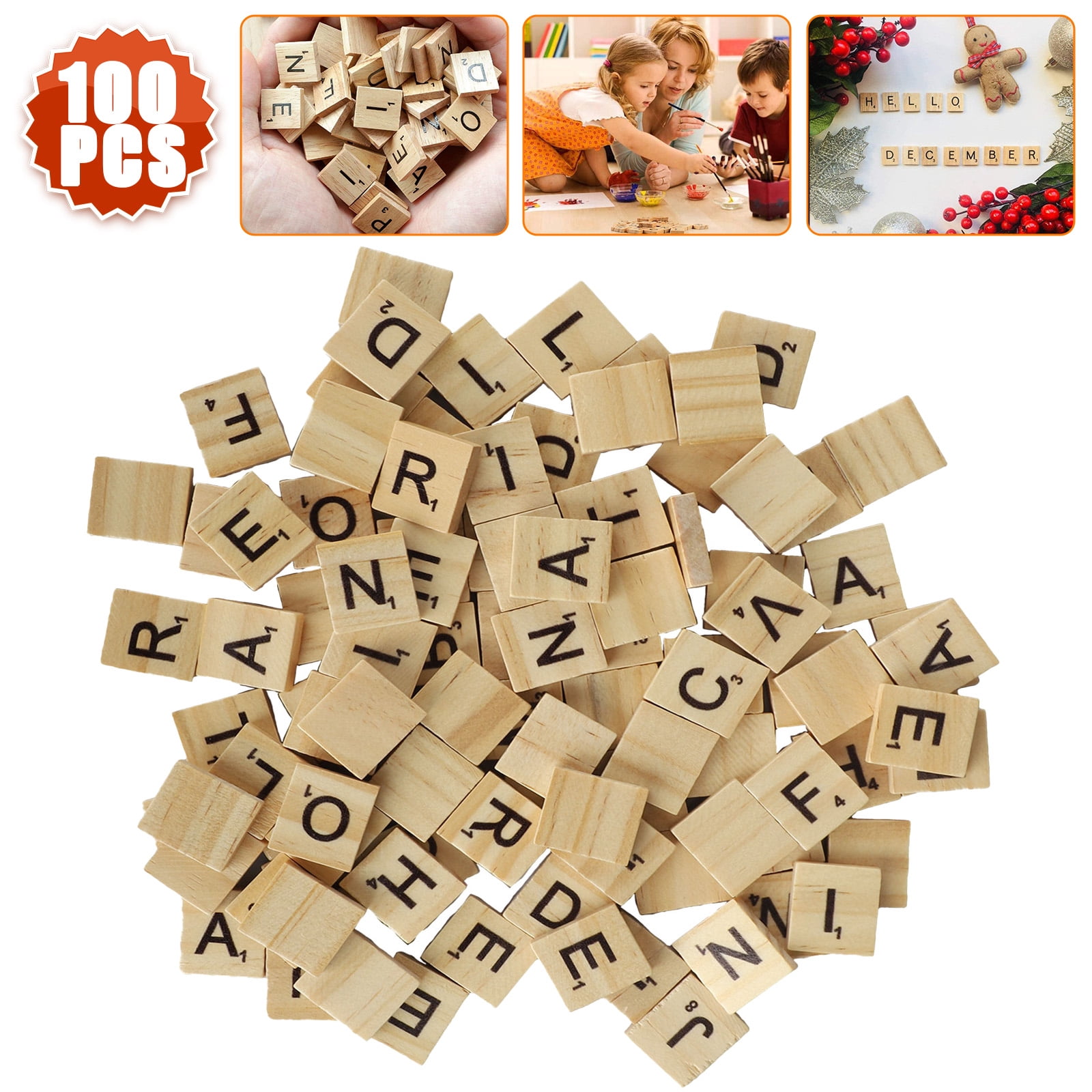 Pengug 300 PCS Wood Scrabble Tiles Replacement Wooden Alphabet Pick ...