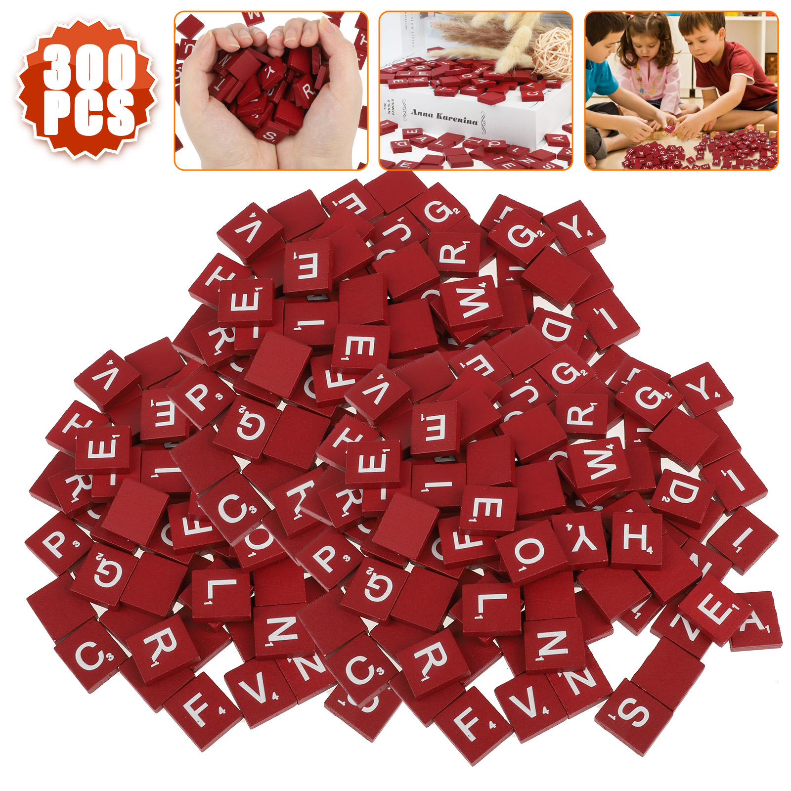 Pengug 300 PCS Wood Scrabble Tiles Replacement Wooden Alphabet Pick ...
