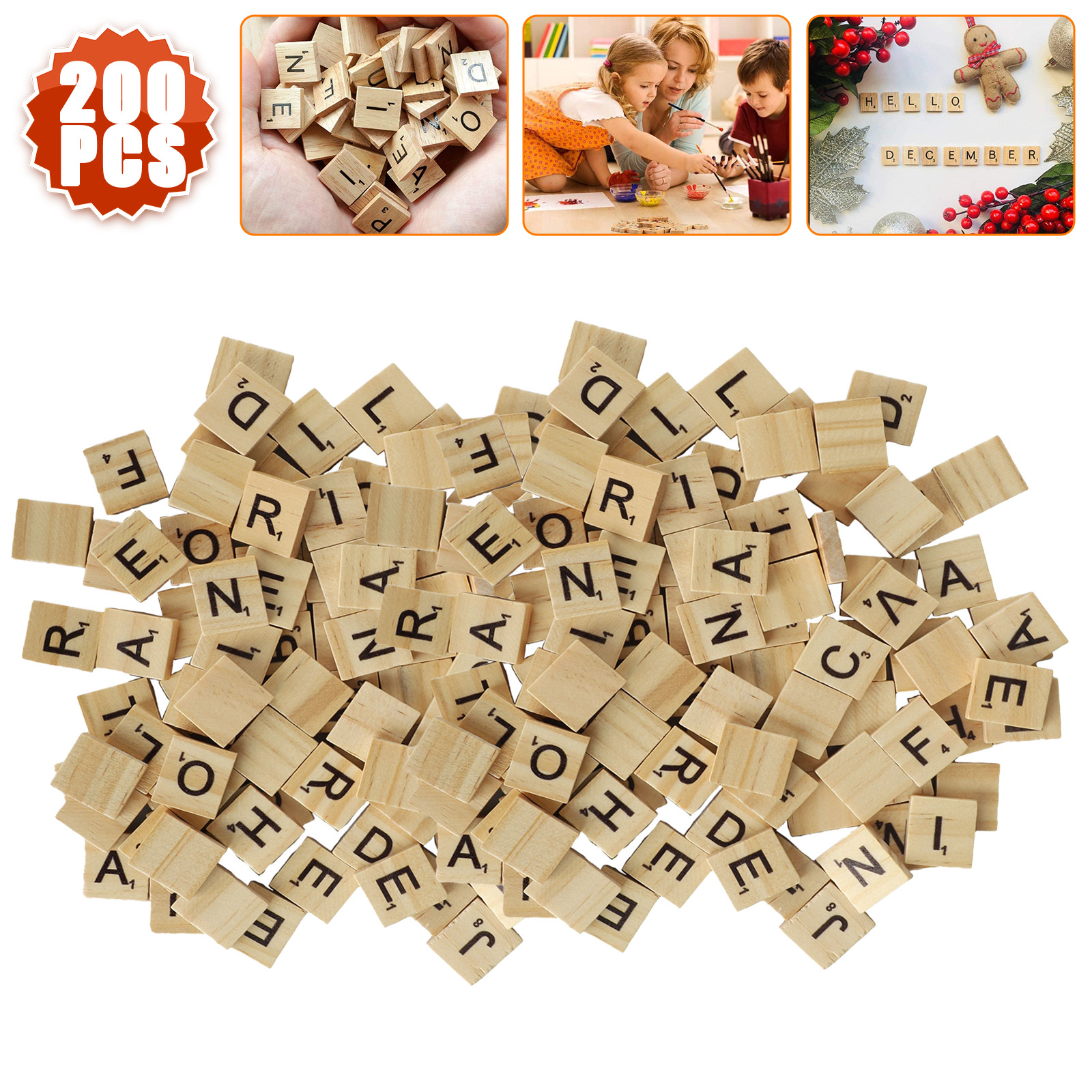 Pengug 300 PCS Wood Scrabble Tiles Replacement Wooden Alphabet Pick ...
