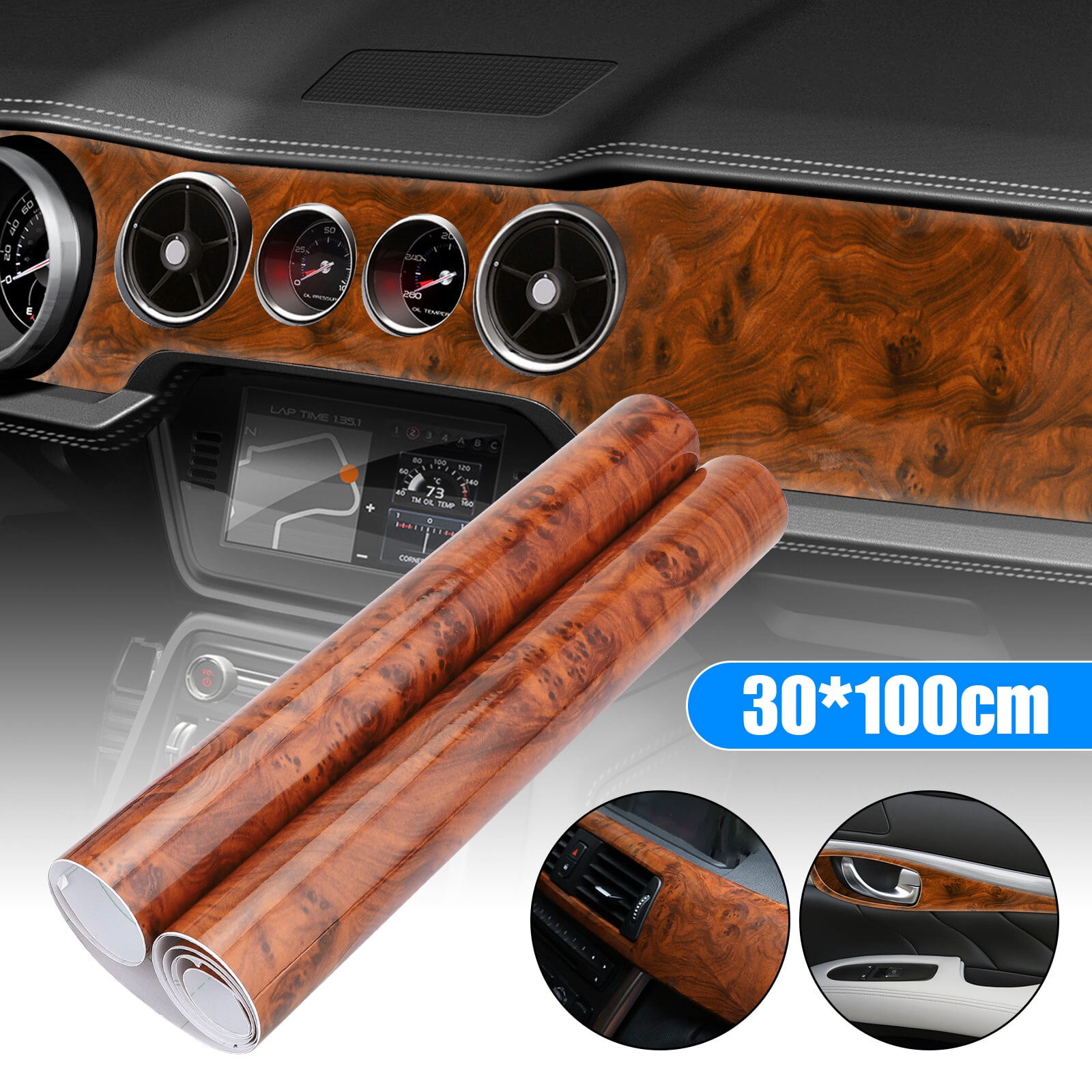 Pengug Car Interior Wood Grain Textured Glossy Wrap Sticker Decal Sheet ...