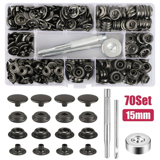 Pengug Heavy Duty Snap Fastener Button Kit 70 Set 15mm 5/8" Stainless ...