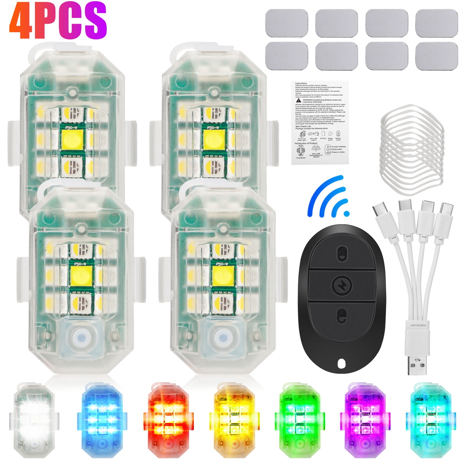 Pengug High Brightness Wireless LED Strobe Light 7 Colors Rechargeable ...