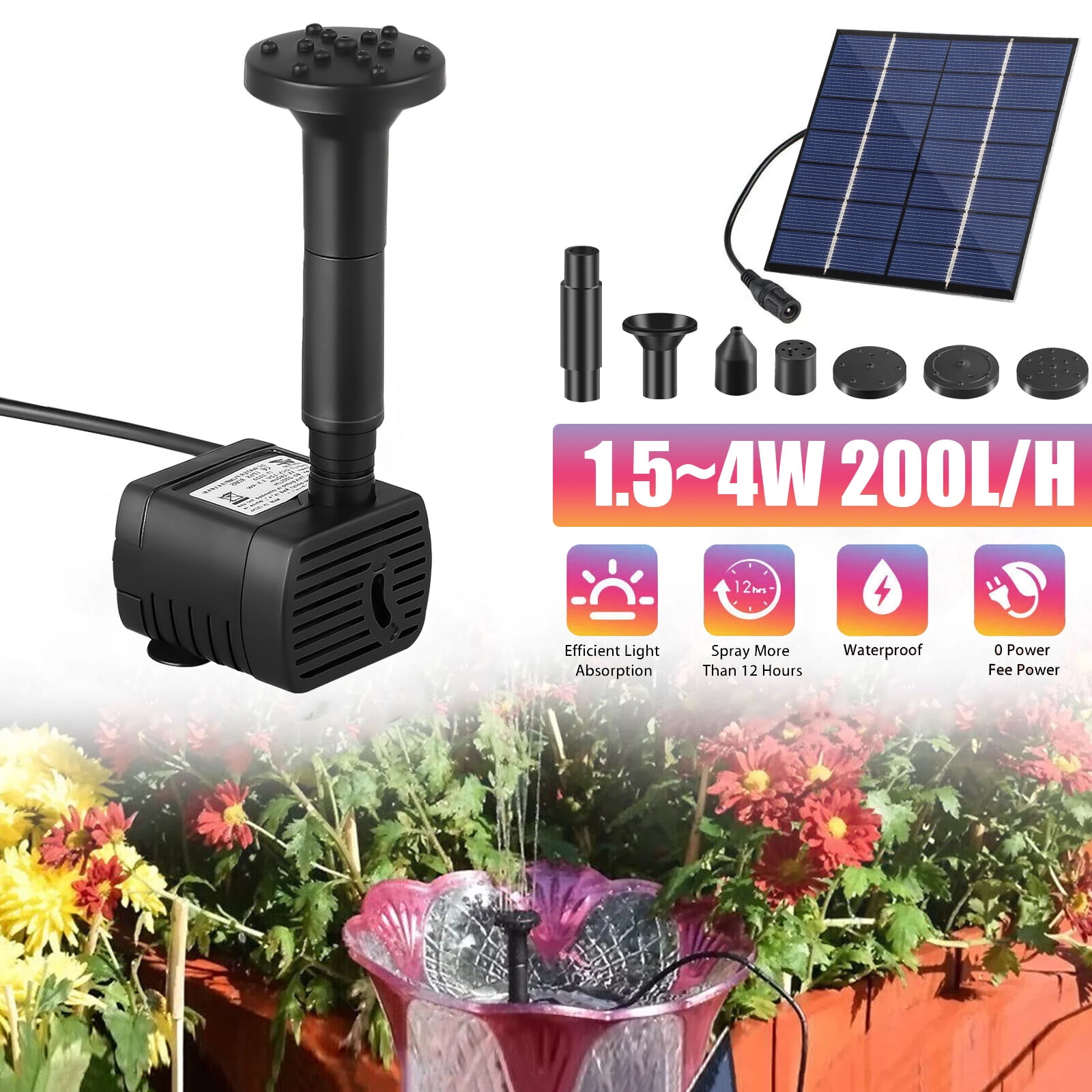 Pengug Solar Power Fountain Submersible Floating Water Pump Bird Bath ...