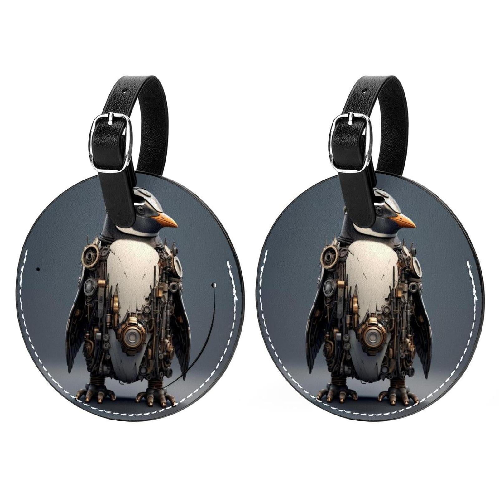 Penguin 2Pcs PU Leather Round Luggage Tags with Privacy Cover and Name ...