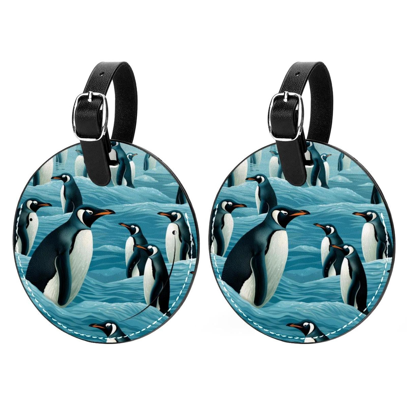 Penguin 2Pcs PU Leather Round Luggage Tags with Privacy Cover and Name ...