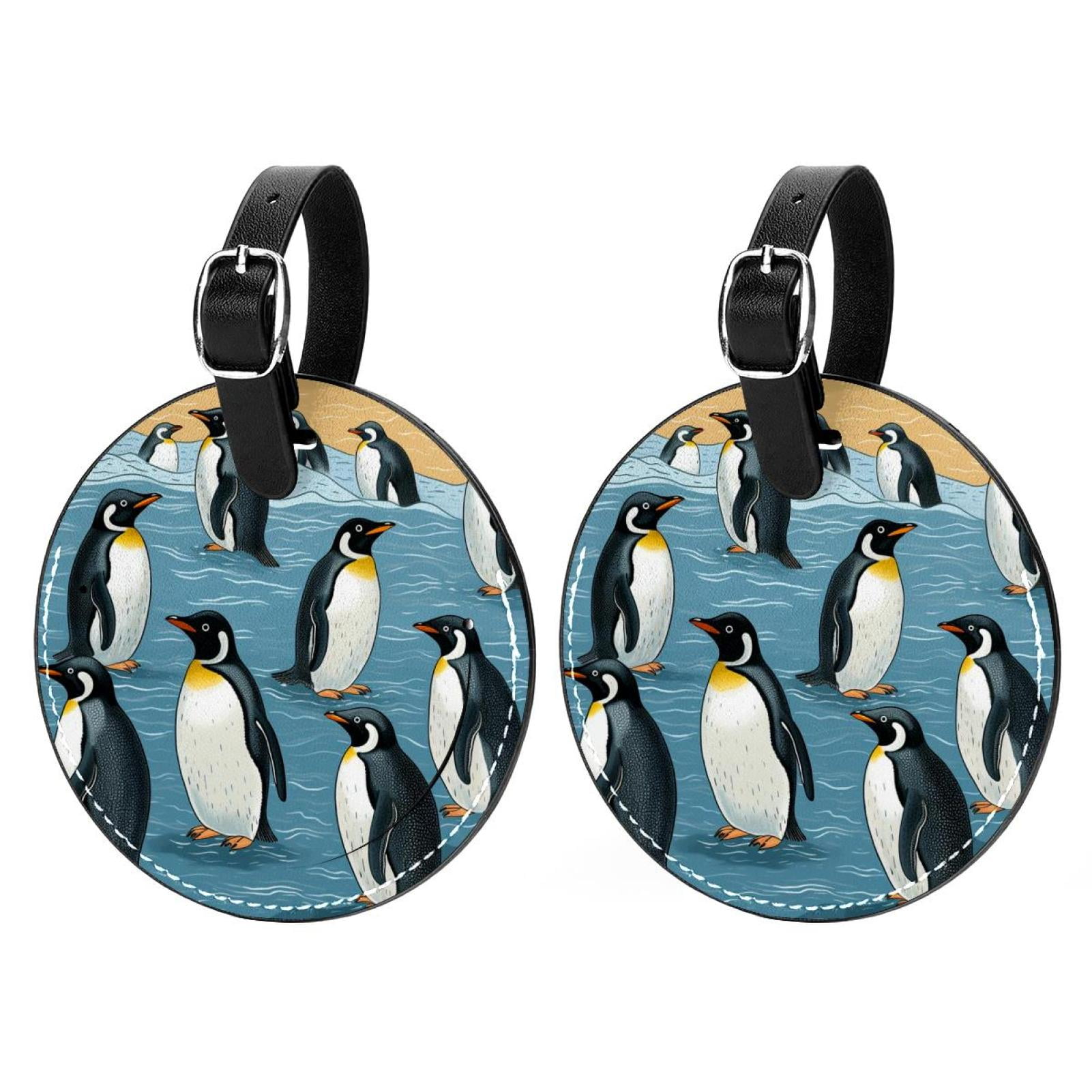 Penguin 2Pcs PU Leather Round Luggage Tags with Privacy Cover and Name ...