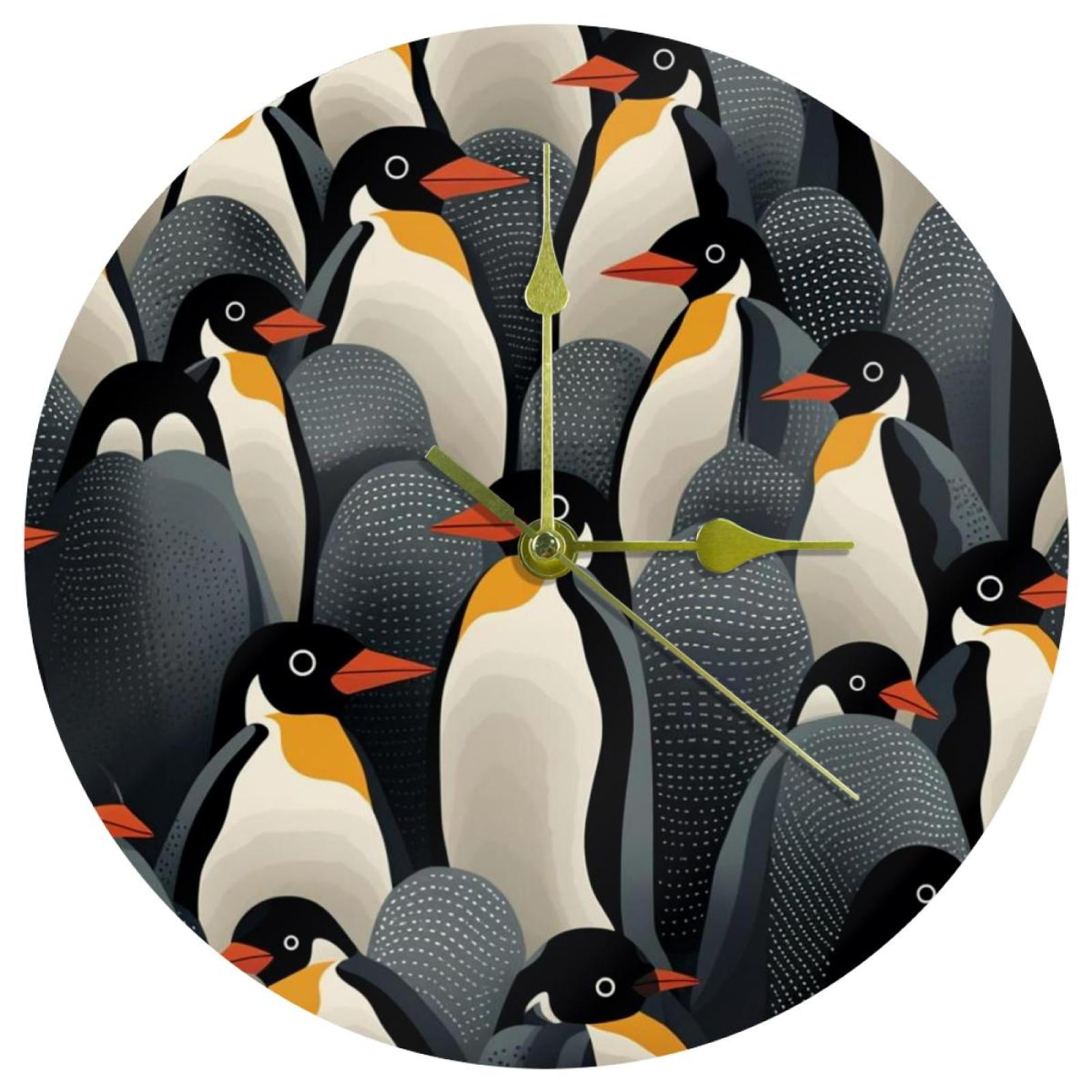 Penguin 9.8 Inch Round Acrylic Wall Clock - Silent Non Ticking Battery ...