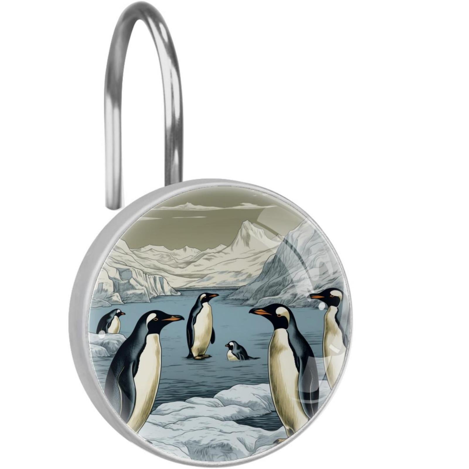 Penguin Animal 12-Pack Round Hooks Stainless Steel Shower Curtain Hooks Curtain Rings Home ...