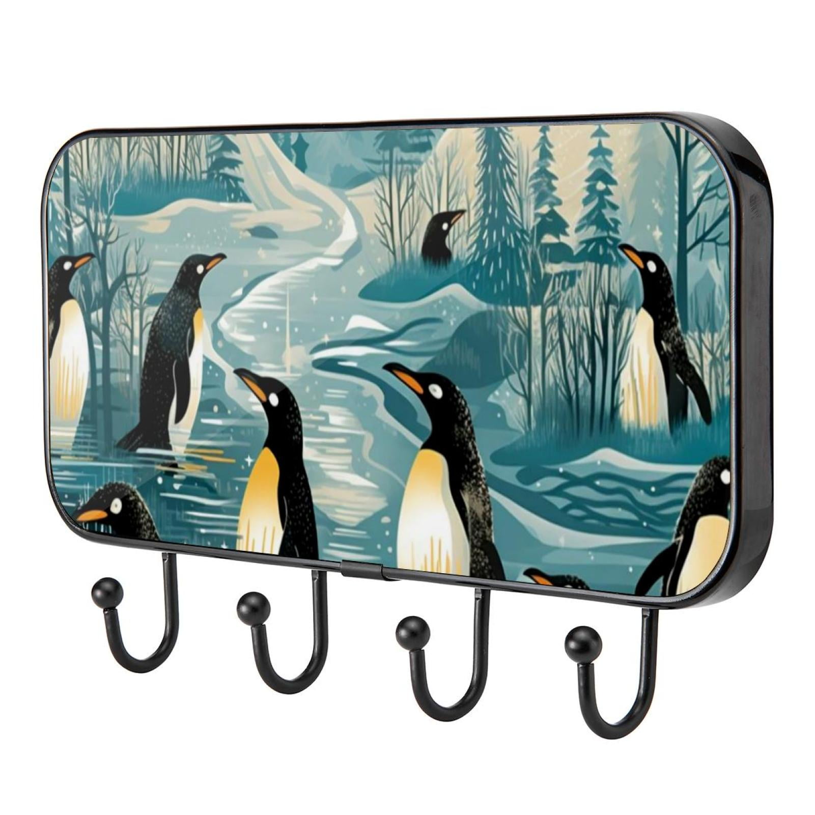 Penguin Animal Self Adhesive Towel Coat Wood Iron Hooks for Home Keys Door Outdoor Home ...