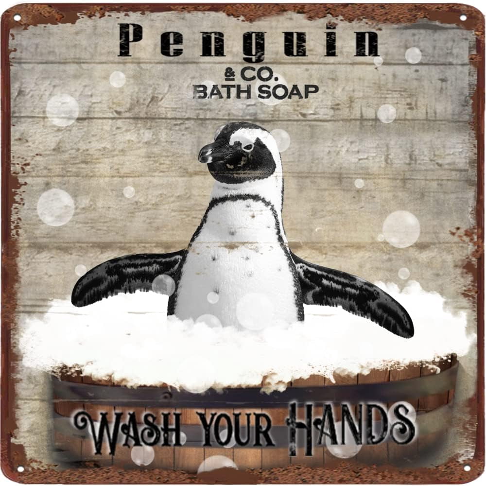 Penguin Bath Soap Metal Tin Sign Wash Your Hands Retro Tin Sign Home ...