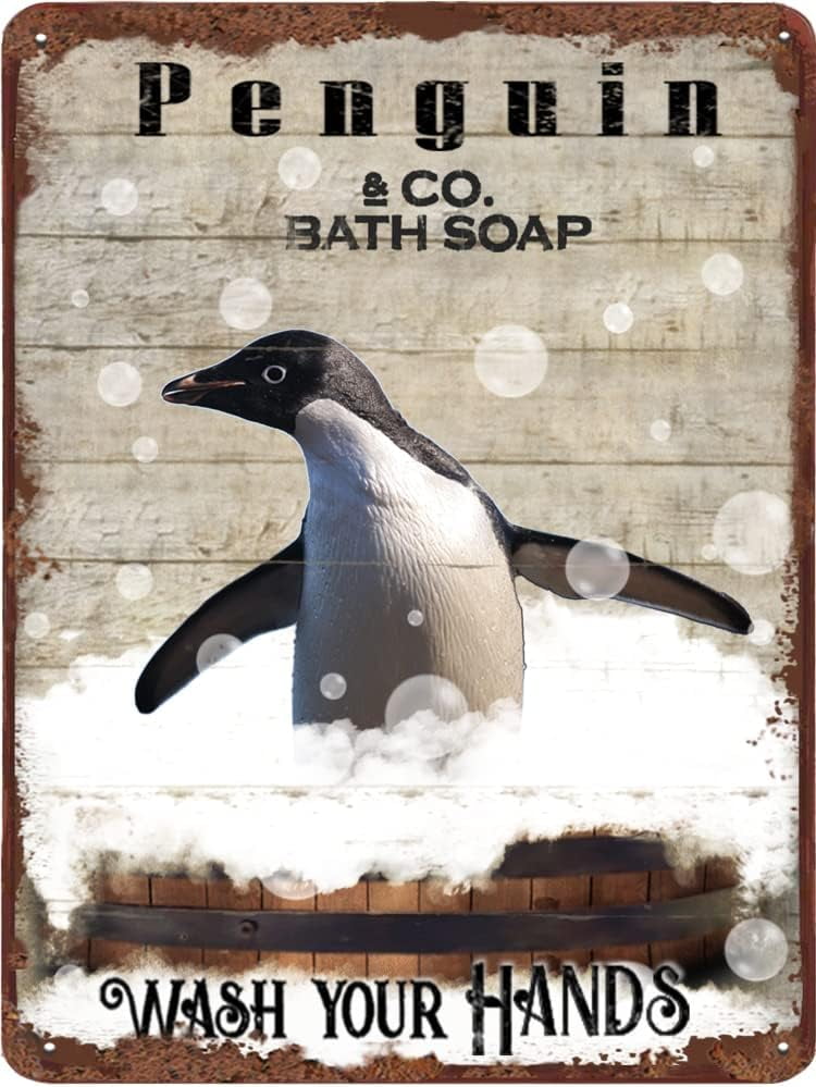 Penguin Bath Soap Metal Tin Sign Wash Your Hands Retro Poster Home ...
