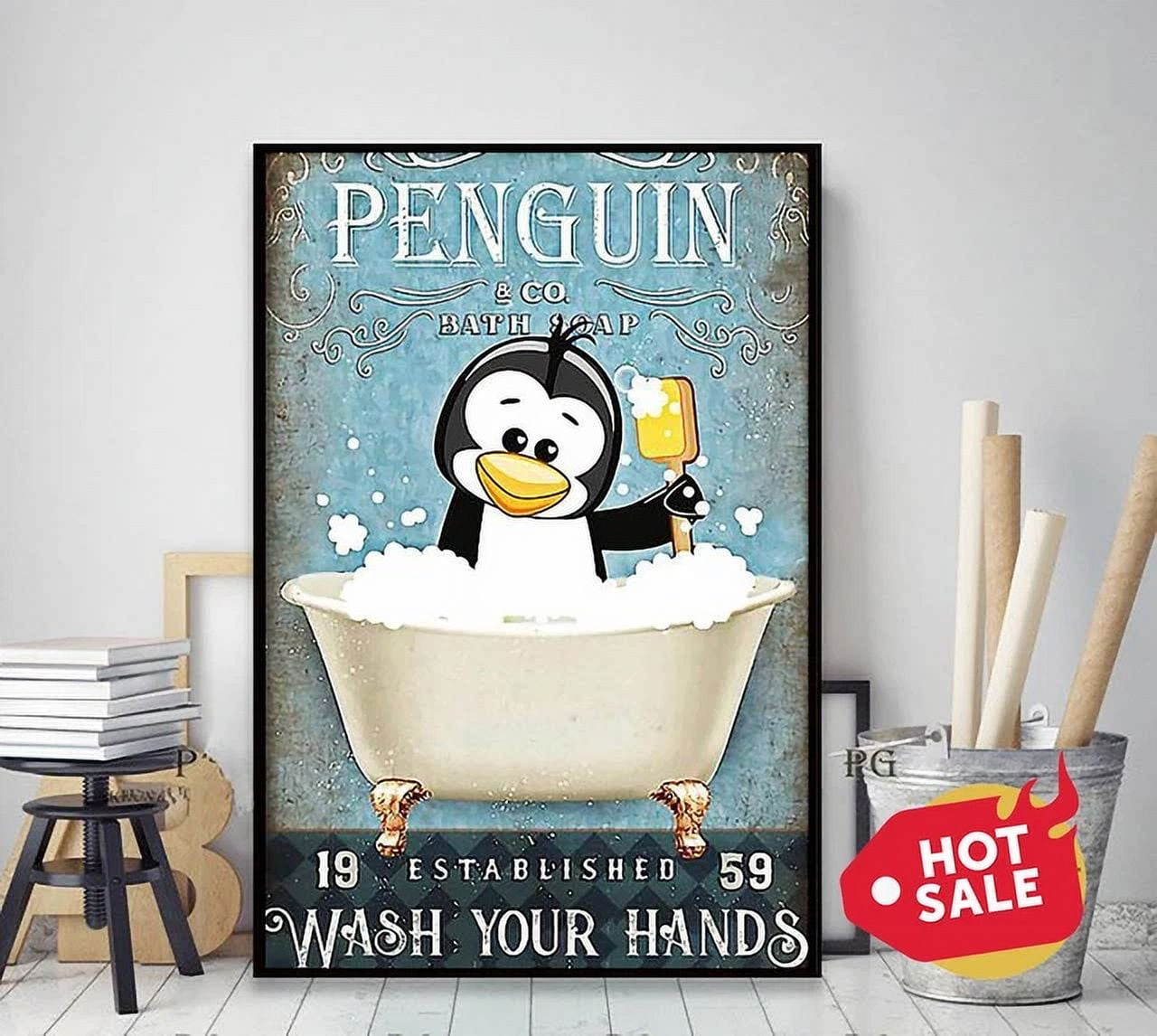 Penguin Bath Soap Wash Your Hands NO FRAMED POSTER Home Decor, Vintage ...