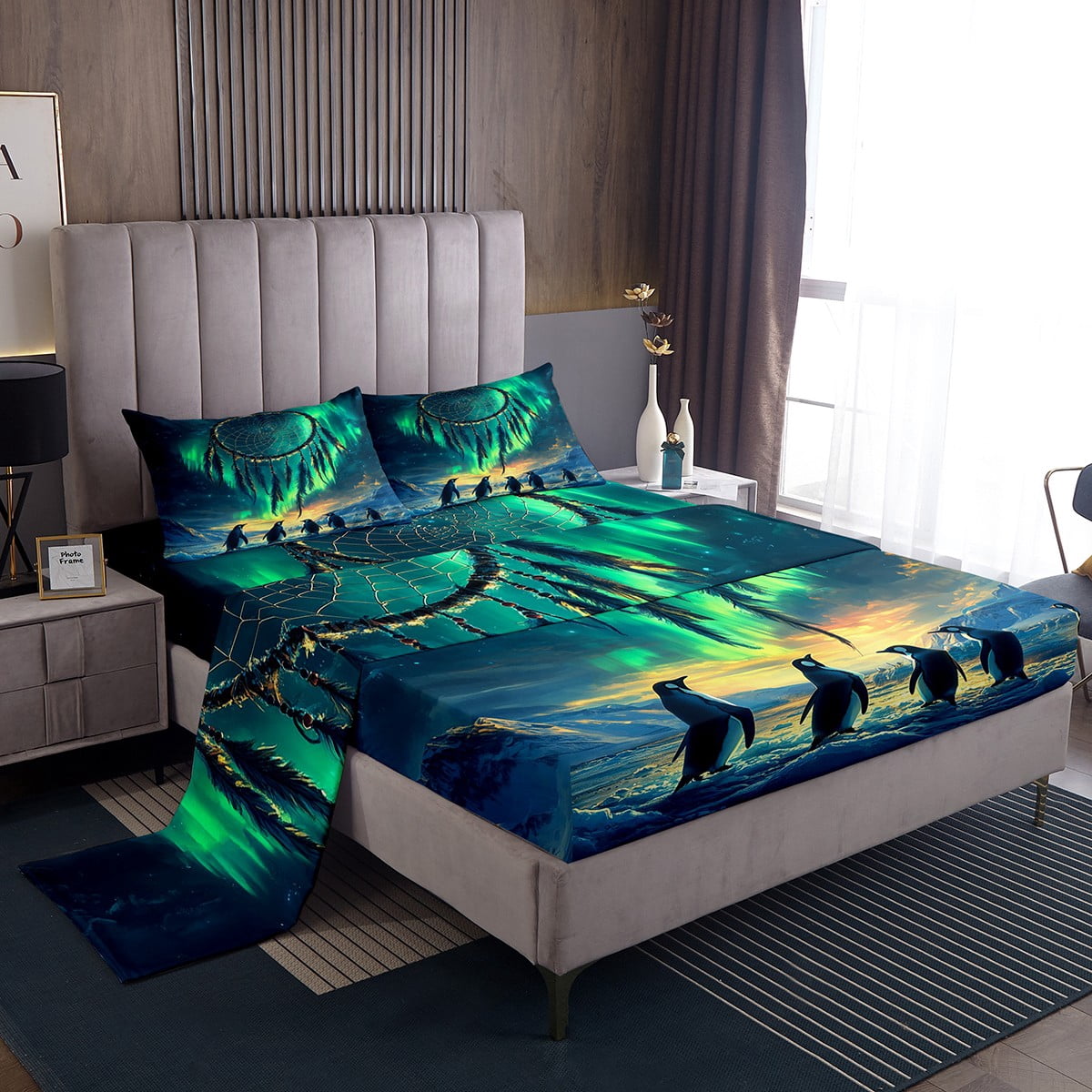 Penguin Bed Sheets Set Dream Catcher Sheet Set Full,Boho Feather Polar ...