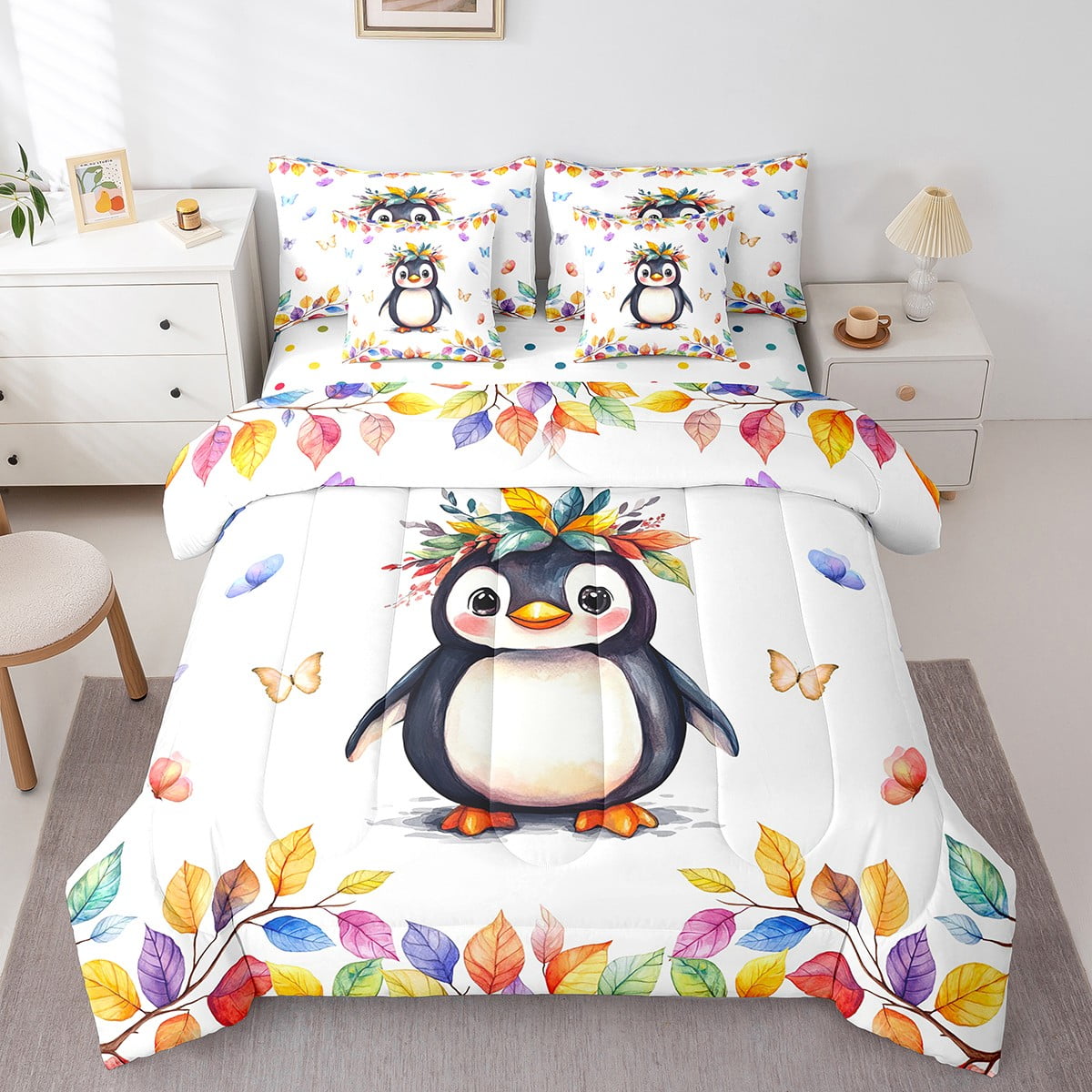 Penguin Bedding Comforter Sets 7pcs Watercolor Animals Twin Bedding ...