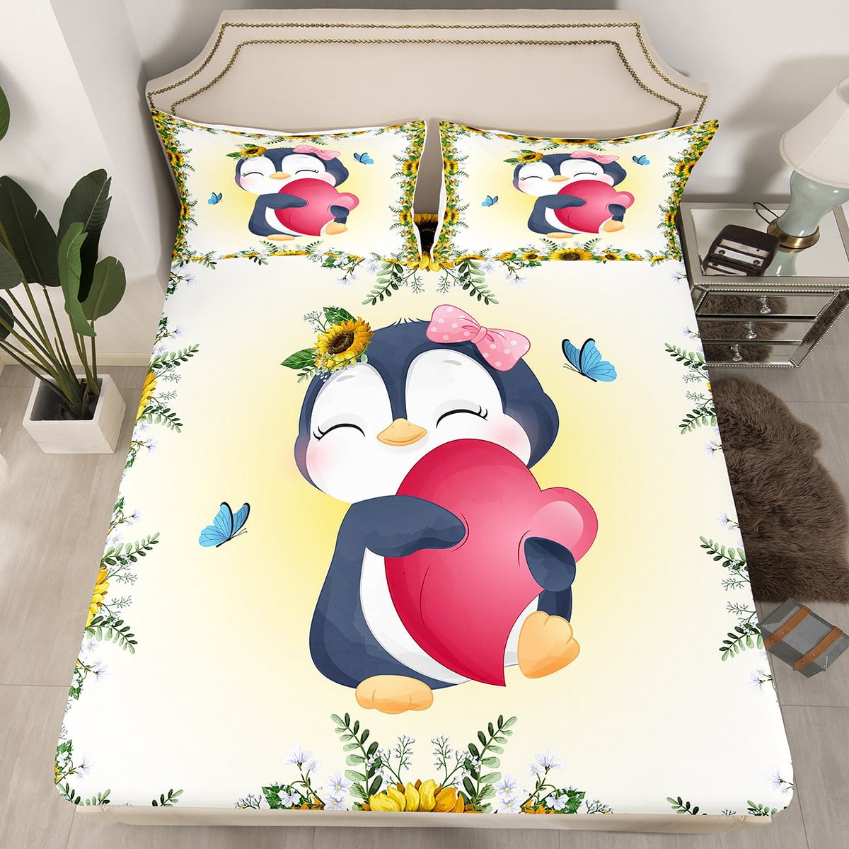 Penguin Bedding Set Queen Kawaii Decor,Cartoon Penguin Antarctic ...