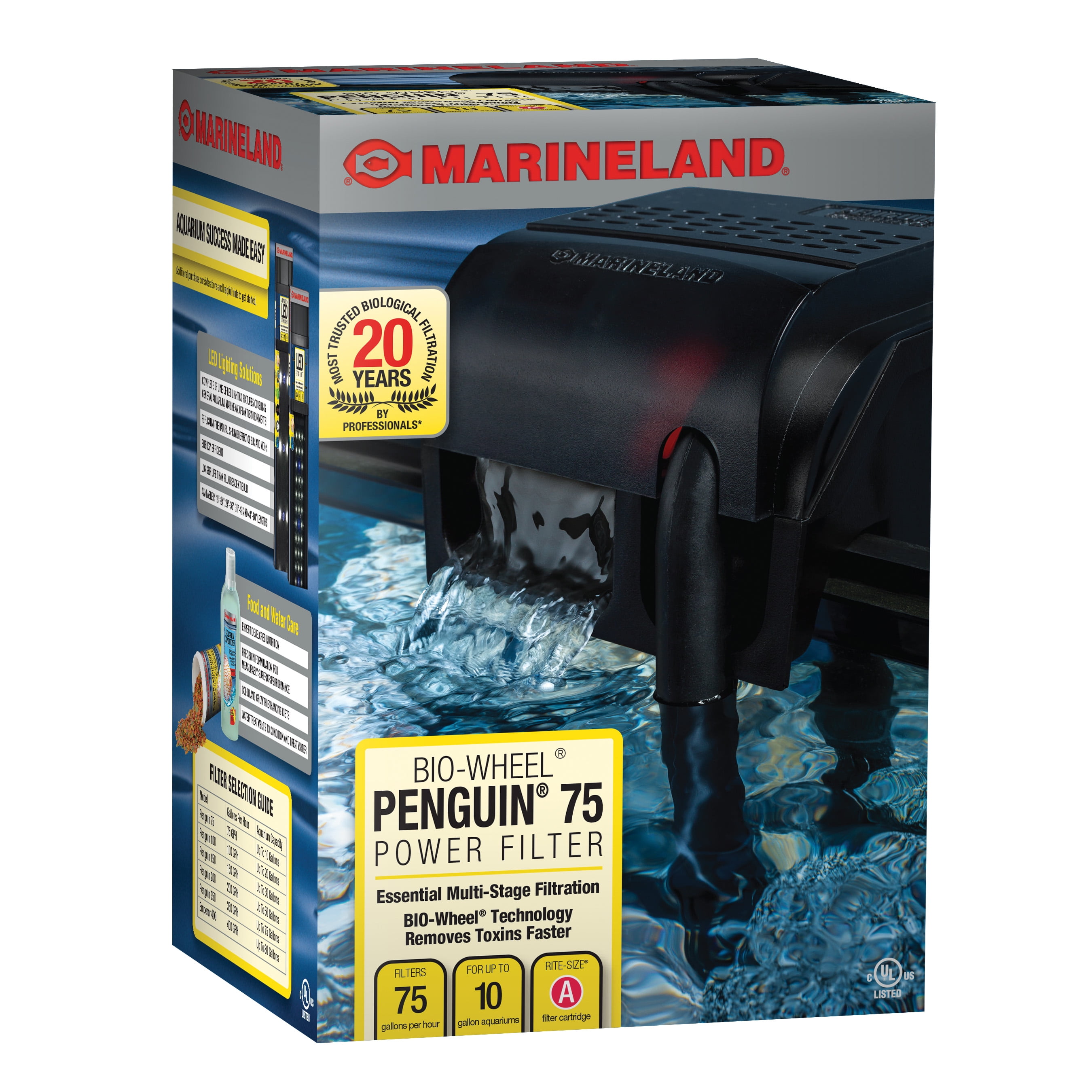 Marineland Penguin Bio-Wheel 75 GPH Power Filter, Multi-Stage Aquarium ...