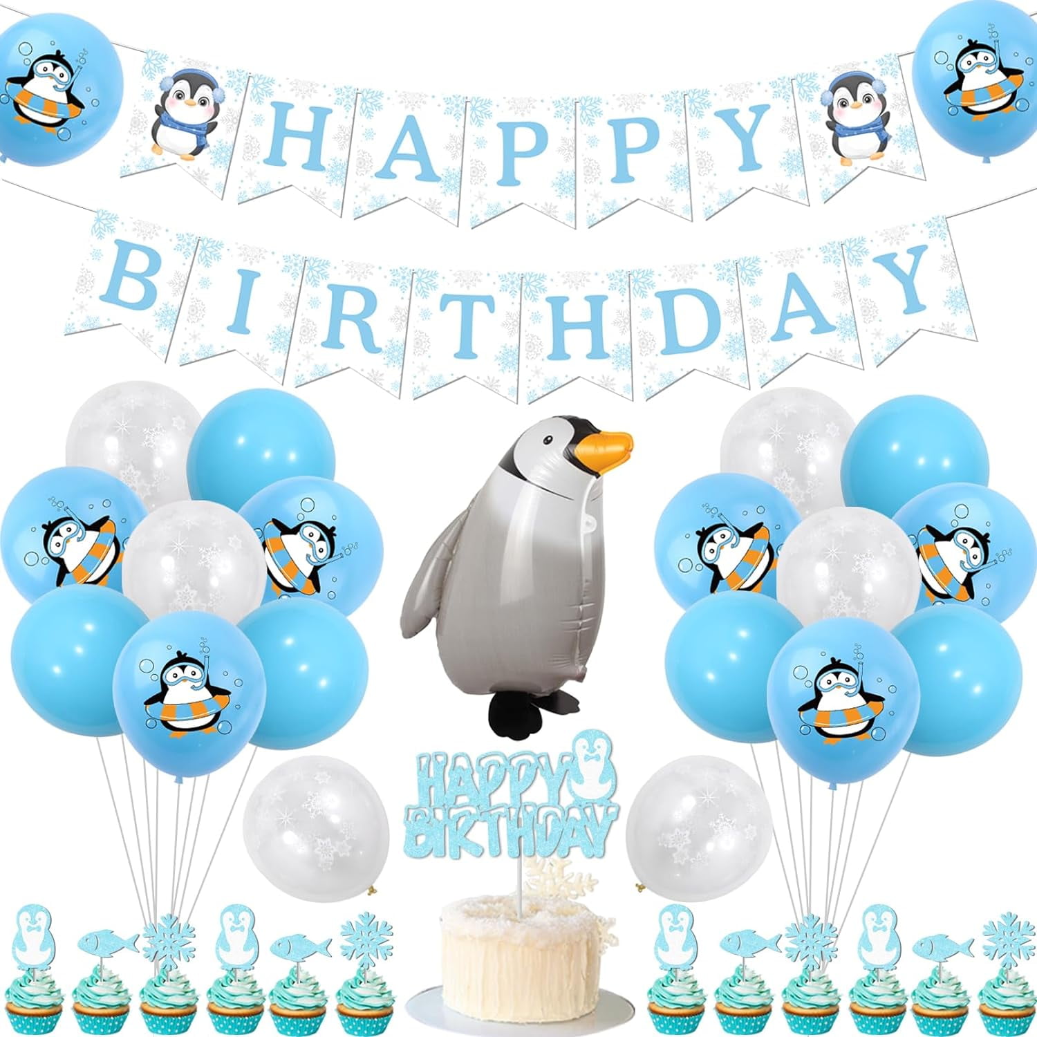 Penguin Birthday Party Decorations, Penguin Happy Birthday Banner ...
