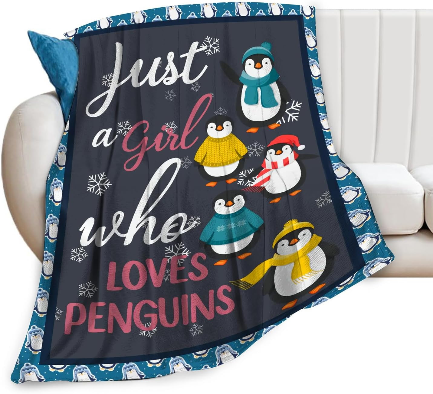 Penguin Blanket Penguin Gifts for Girls Women Just A Girl Who Loves ...