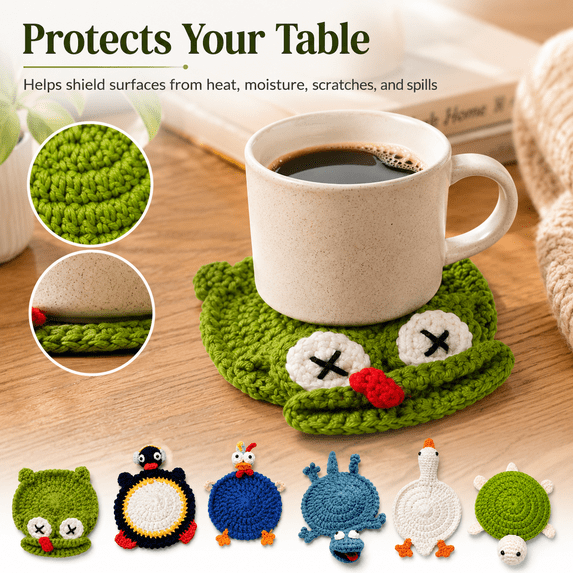 Penguin & Chicken Crochet Animal Coasters, Cute 3D Amigurumi Handmade ...