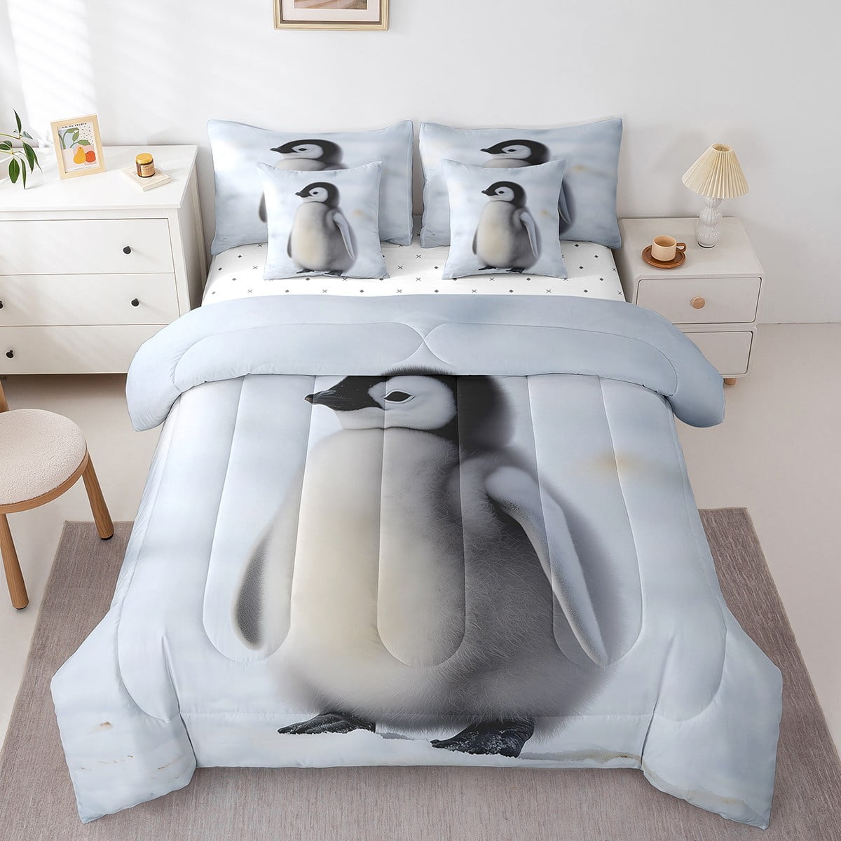 Penguin Comforter Set 7 Piece Bed in a Bag Twin,Bird Animals Bedding ...