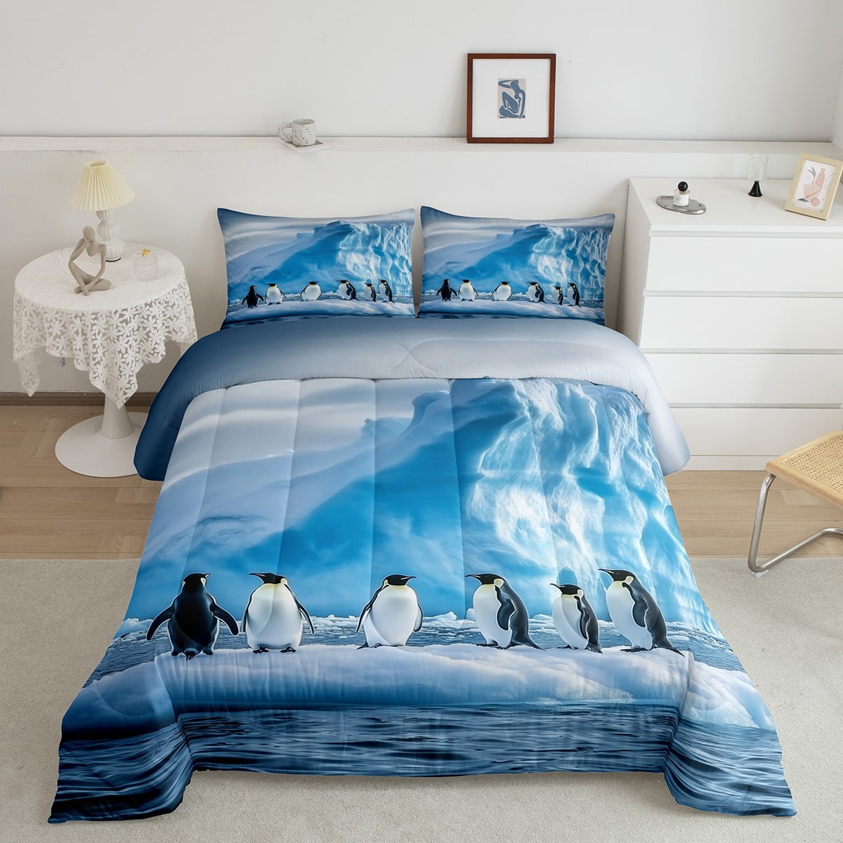 Penguin Comforter Set,Kawaii Antarctic Wild Animal Bedding Set for ...