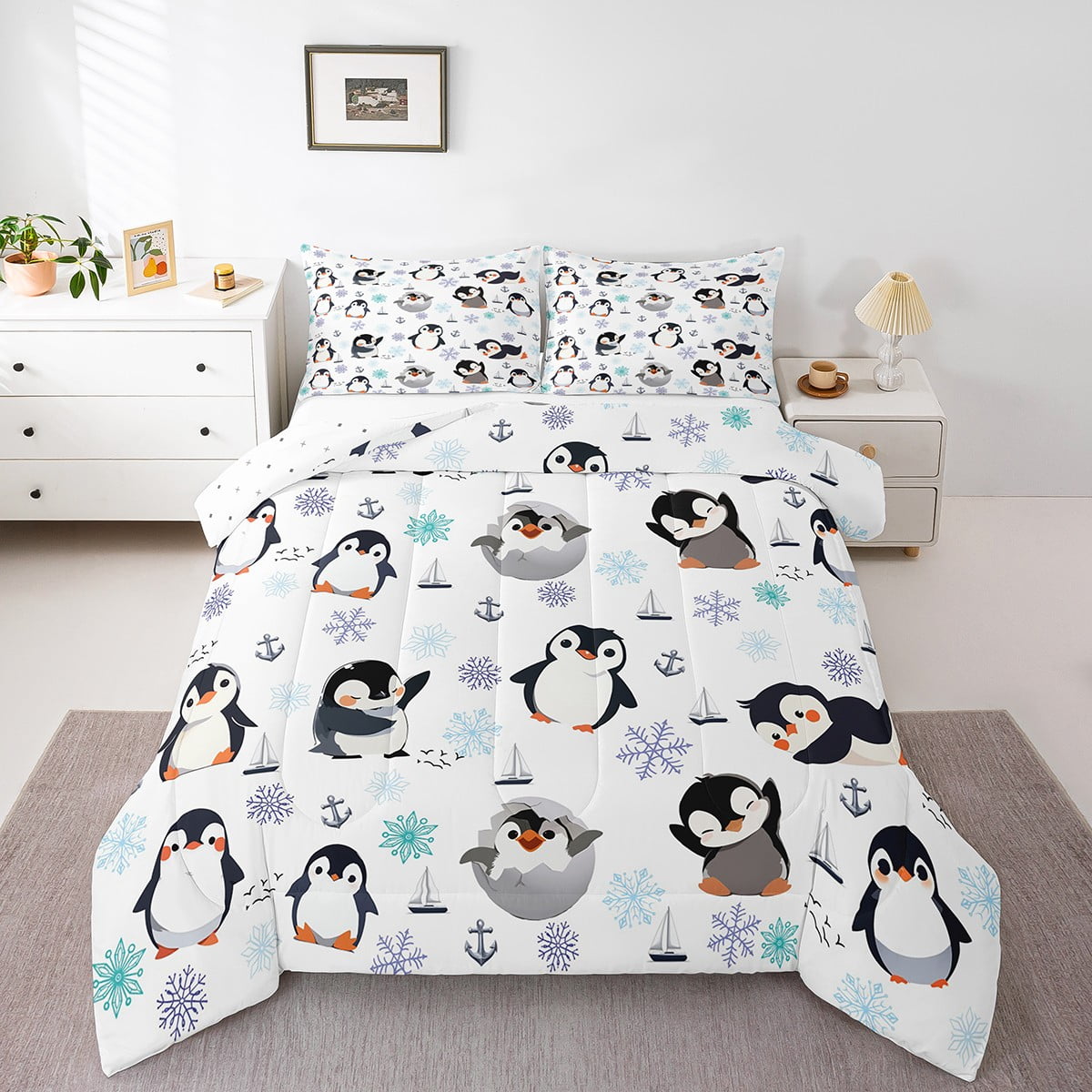 Penguin Comforter Set Twin Cute Penguins Bedding Funny Animal Bedding ...