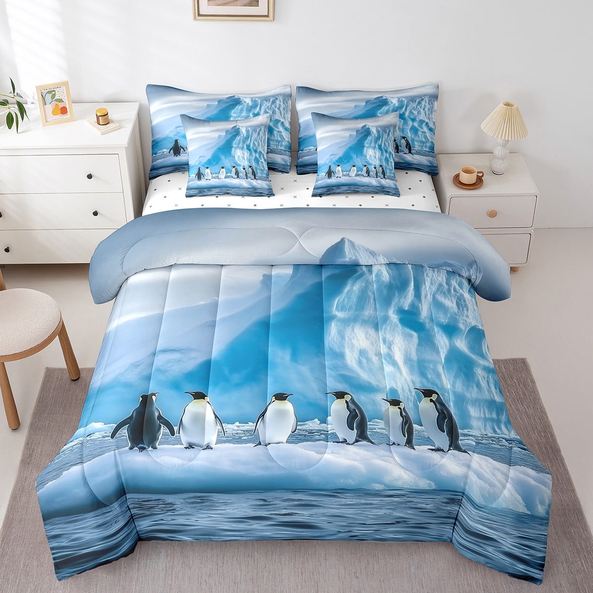 Penguin Comforter Set Twin,Kawaii Antarctic Wild Animal Bedding Set ...