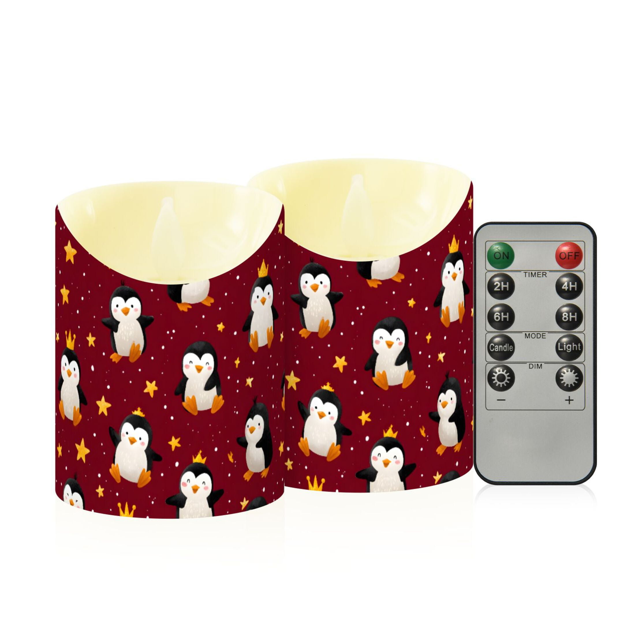 Penguin Crown Pattern Flameless Candles 2 PCS with Remote Realistic ...