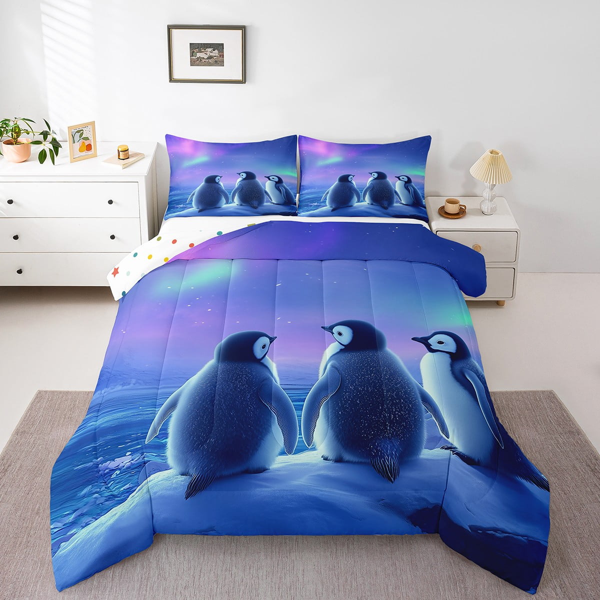 Penguin Down Comforter Aurora Starry Sky Bedding Set Teens,Snow Field ...