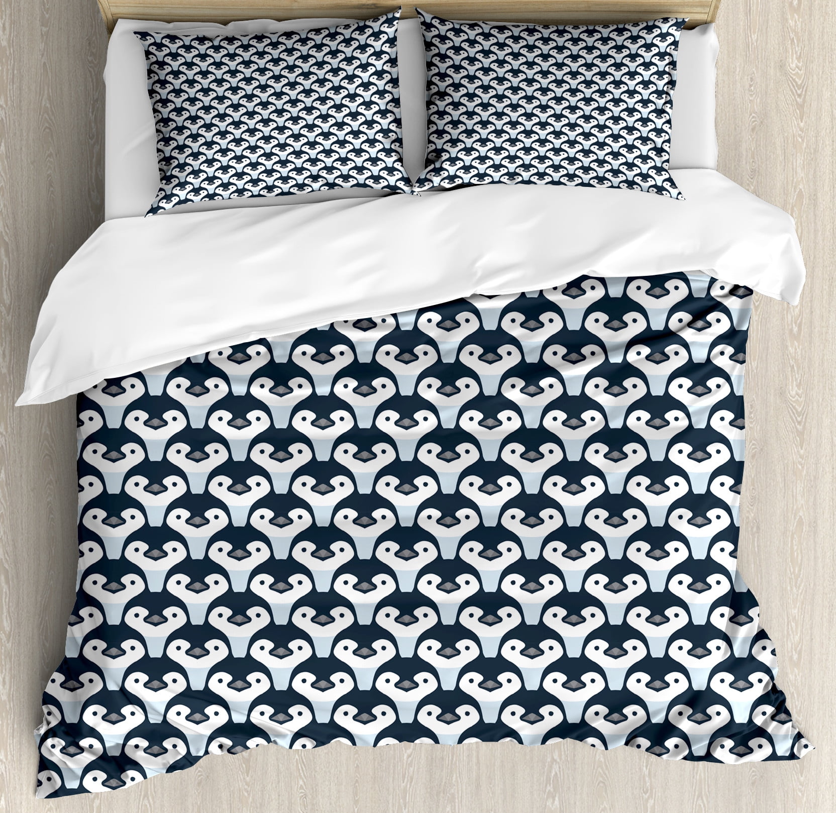 Penguin Duvet Cover Set, Animal Print Themed Continuous Pattern with ...
