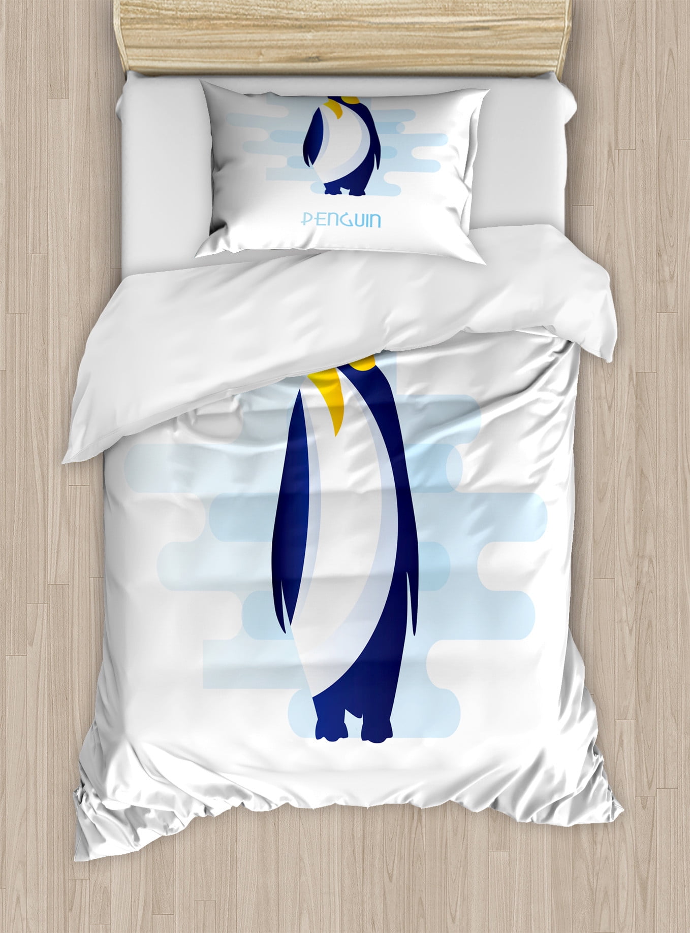 Penguin Duvet Cover Set, Arctic Animal Portrait Cold Land Aquatic Birds ...