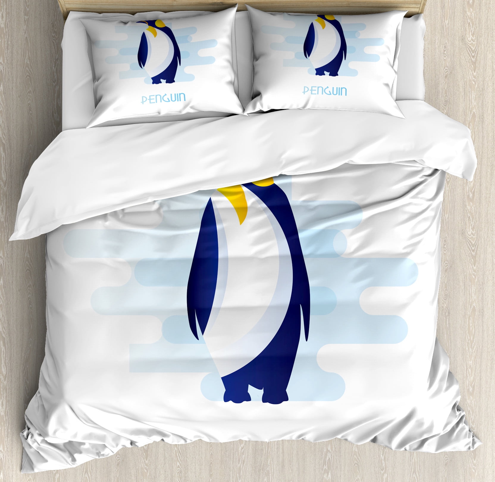 Penguin Duvet Cover Set, Arctic Animal Portrait Cold Land Aquatic Birds ...