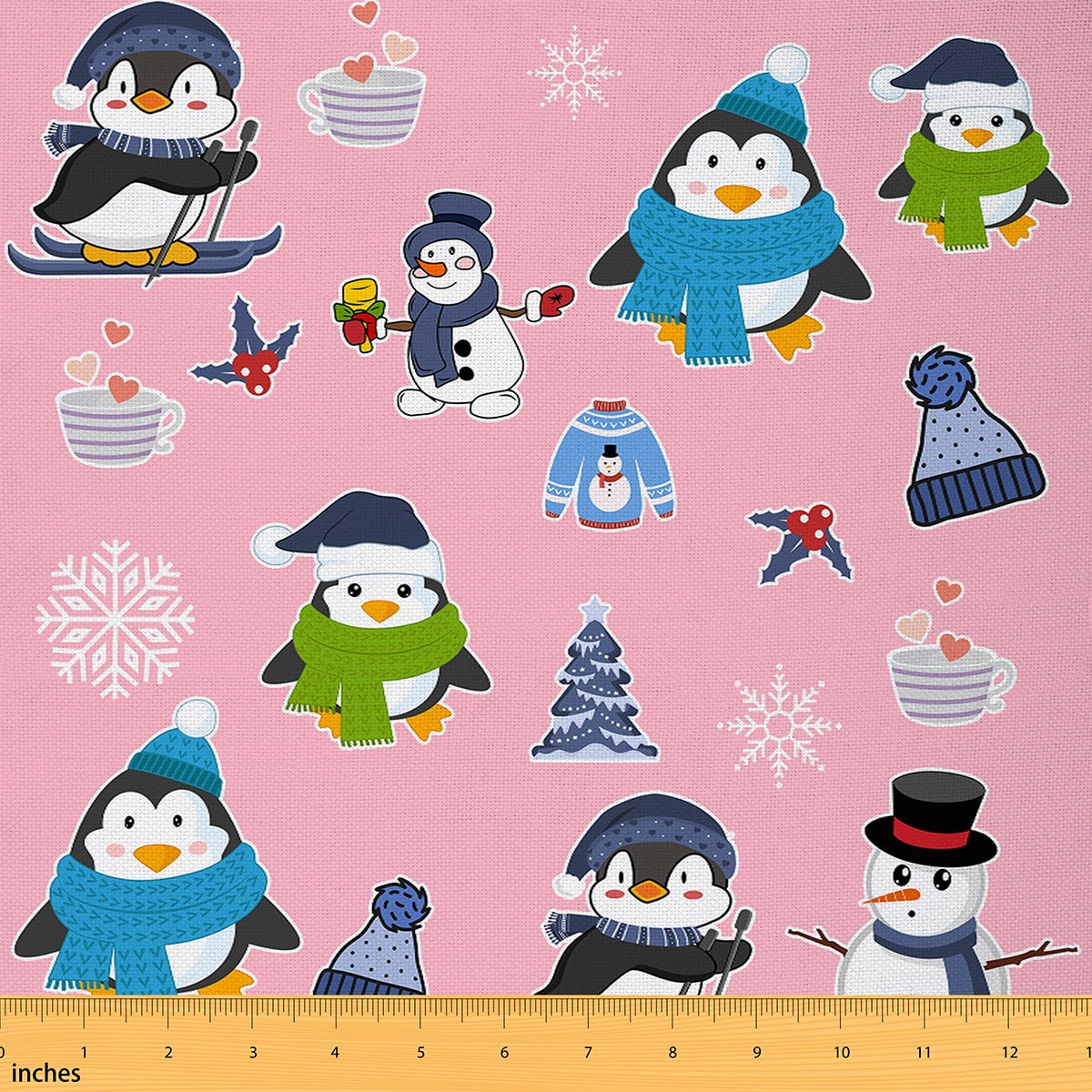 Penguin Fabric by The Yard,Cartoon Cute Antarctic Penguins Illustration ...