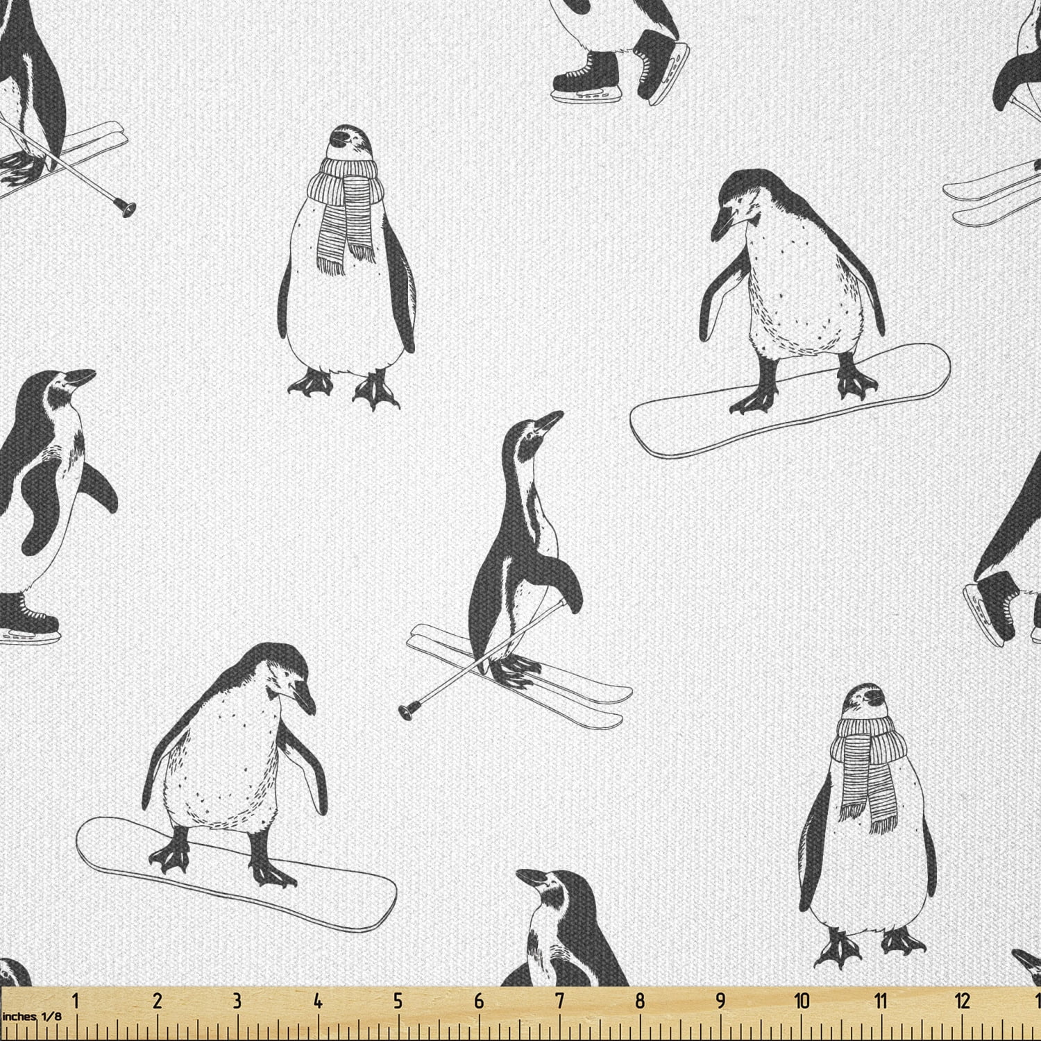 Penguin Fabric by The Yard, Skiing Penguins on Snowboards Winter Sports ...