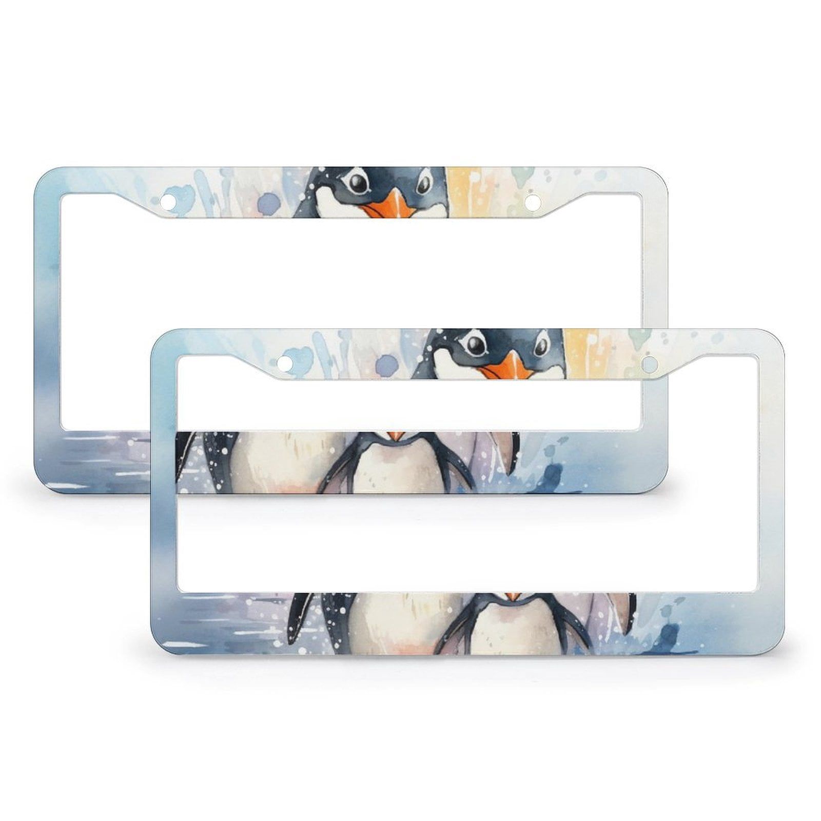 Penguin Family License Plate Frames 2 Pcs Set Cartoon Cute Funny Animal ...