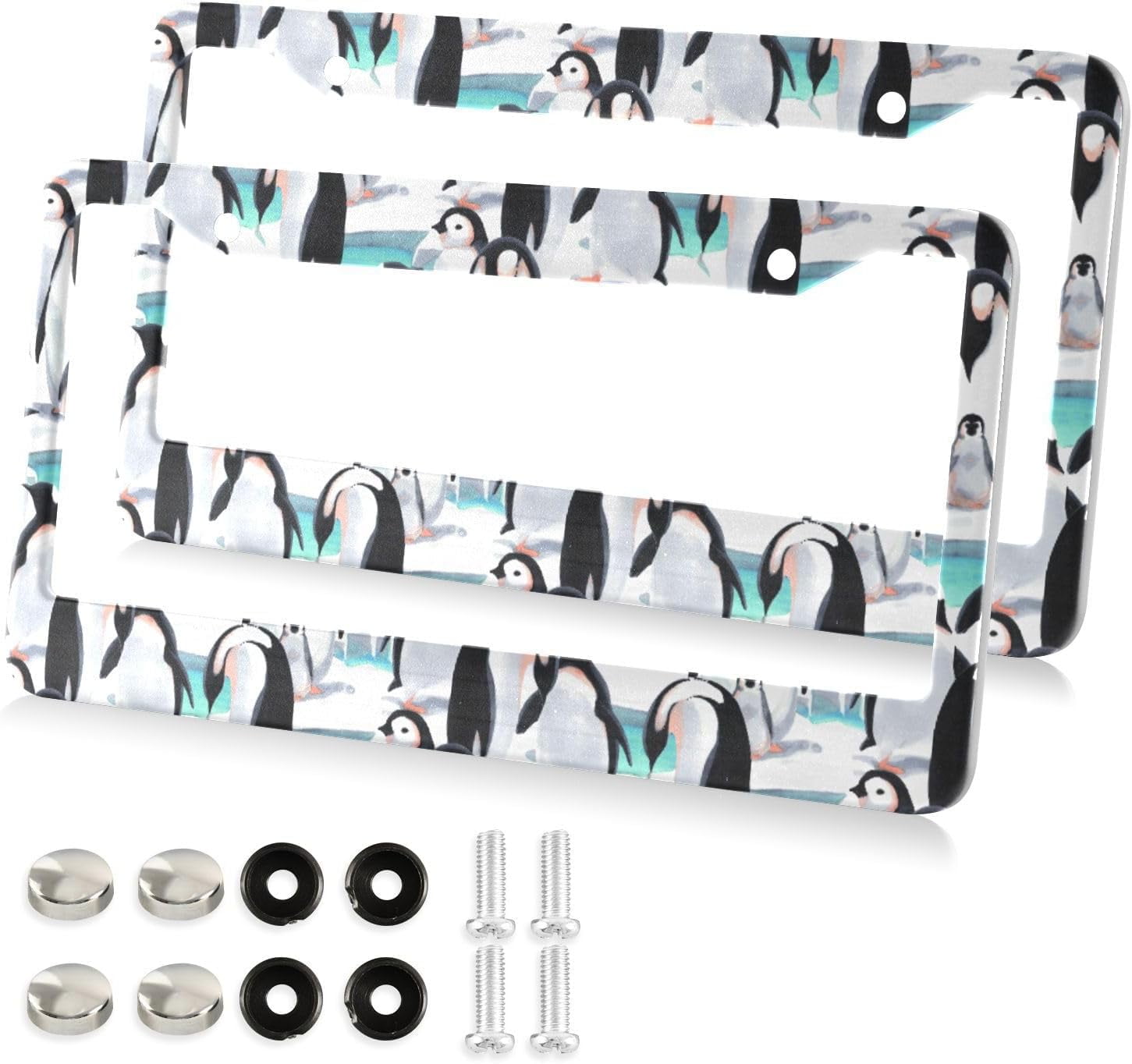 Penguin Flock License Plate Frame - 2 Pack Universal Stainless Steel ...