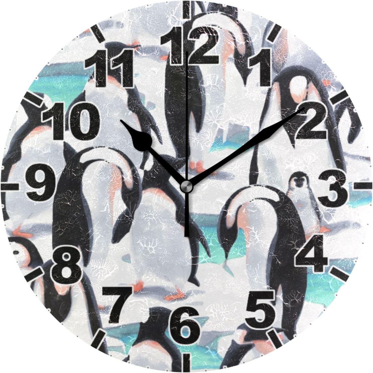 Penguin Flock Round Wall Clock, Battery Operated Silent Non Ticking ...