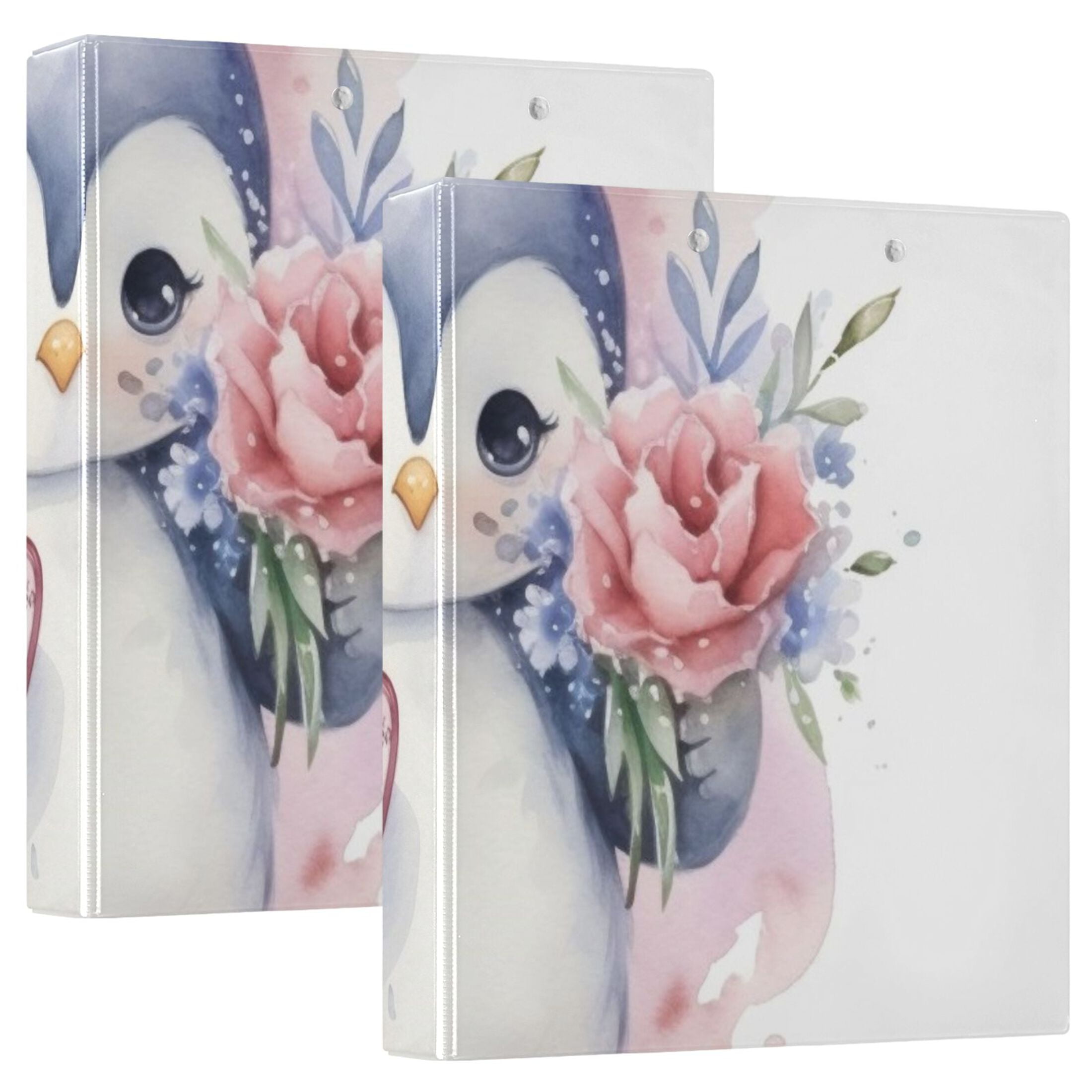 Penguin Flower Heart 3 Ring Binders 1.5 inch Hardcover File Folders ...