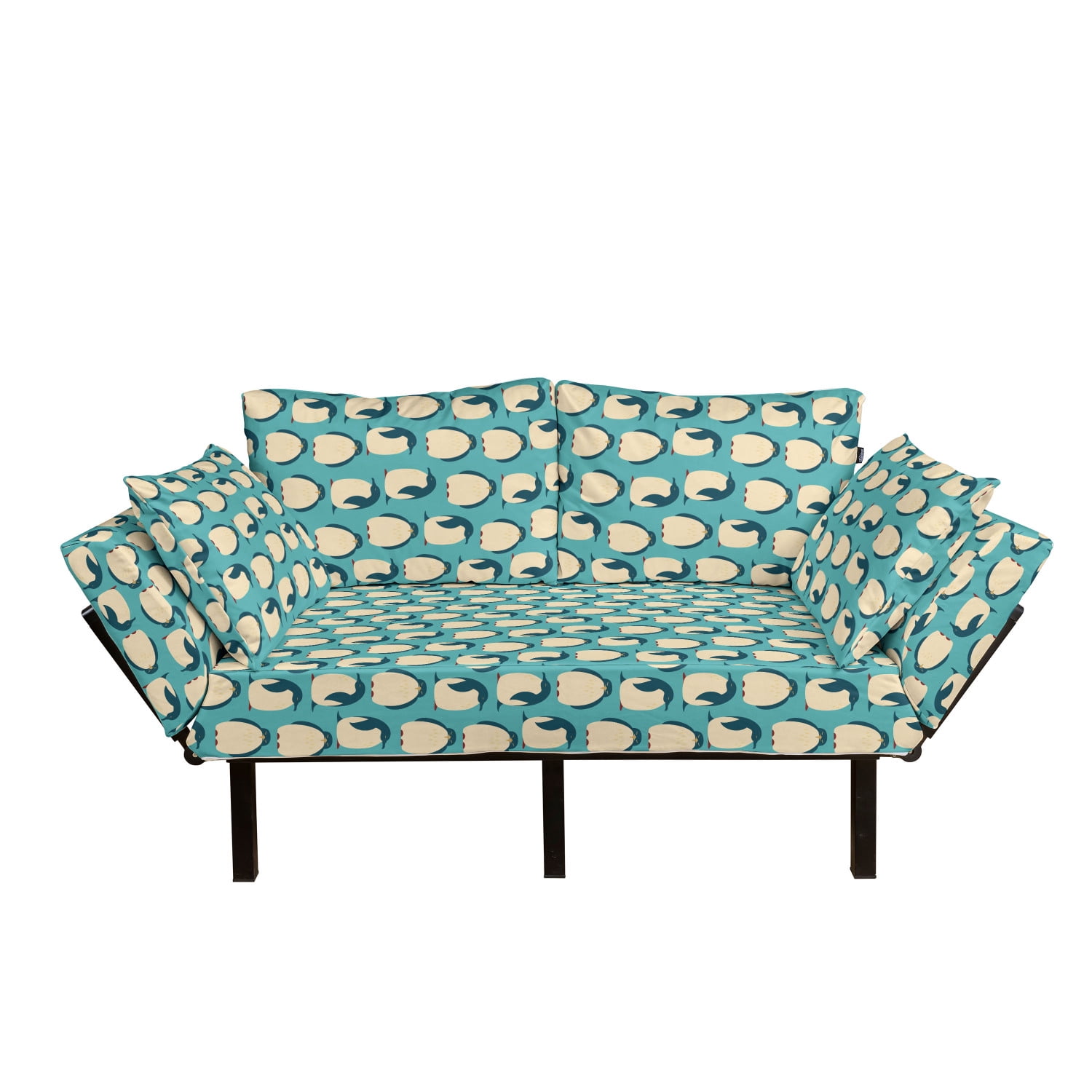 Penguin Futon Couch, Arctic Birds Animal Characters Pattern on Teal ...