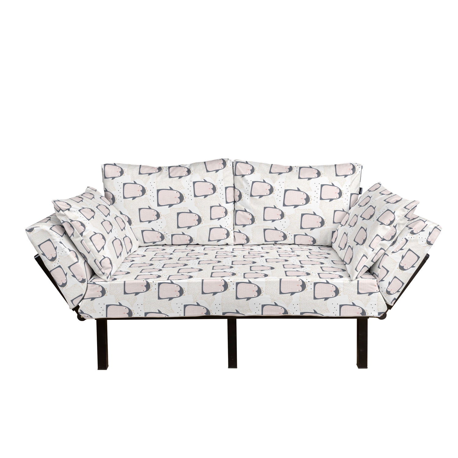 Penguin Futon Couch, Doodle Style Cartoon Animals from Antarctica ...