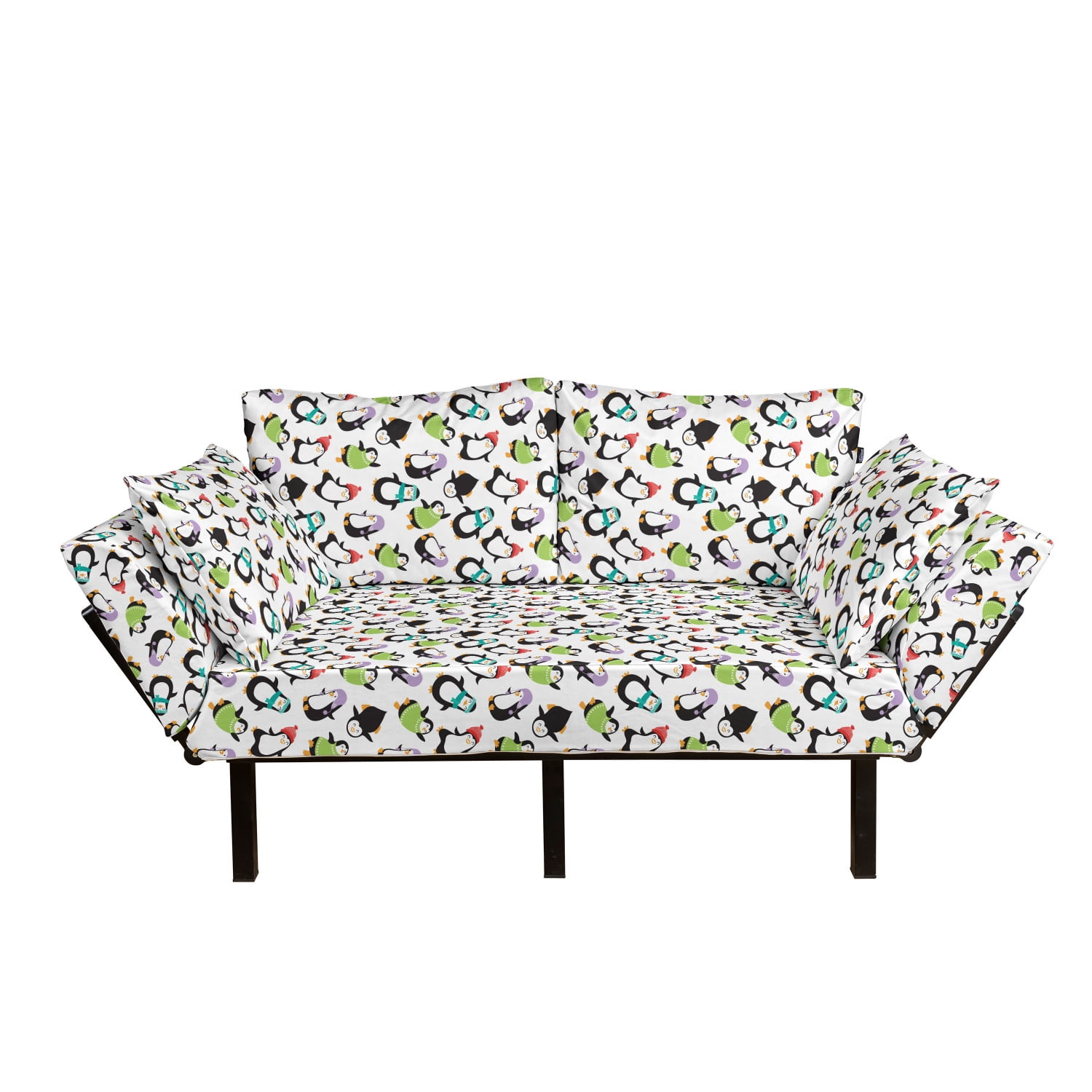 Penguin Futon Couch, Smiling Dancing Funny Arctic Animals with Scarves ...