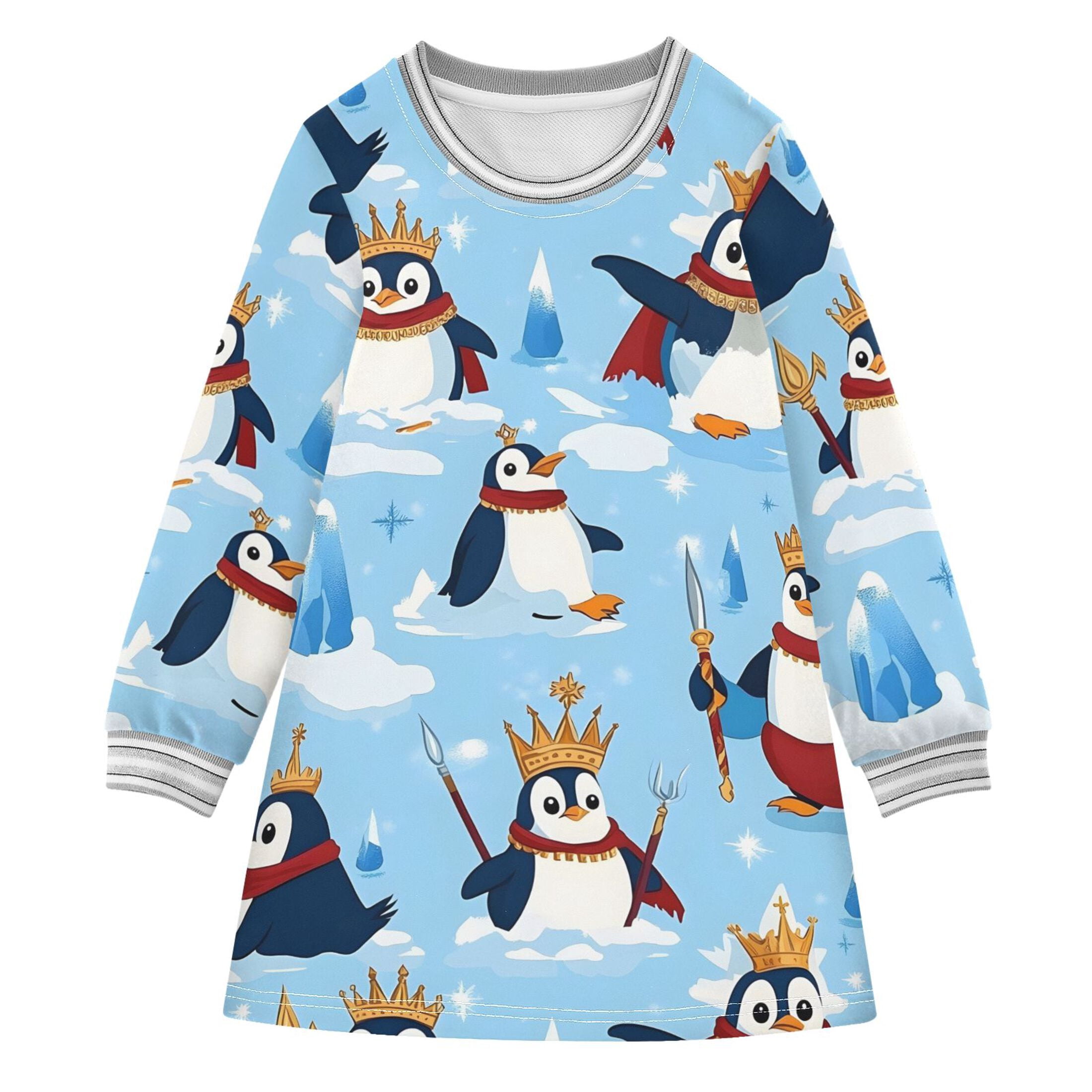 Penguin Glacier Crown Pattern Girls'long-sleeved dress Thickened A ...