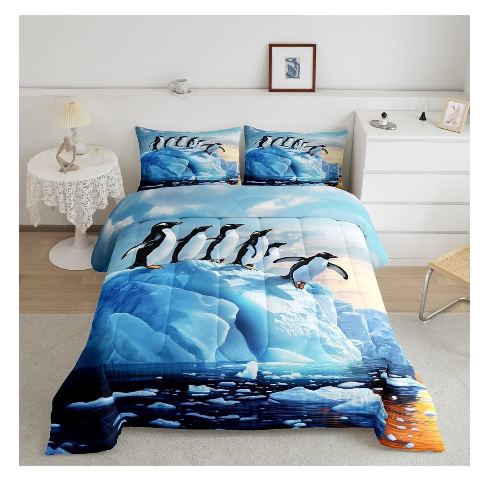 Penguin Kids Comforter Twin,Cute Antarctic Animals Bedding Set for ...
